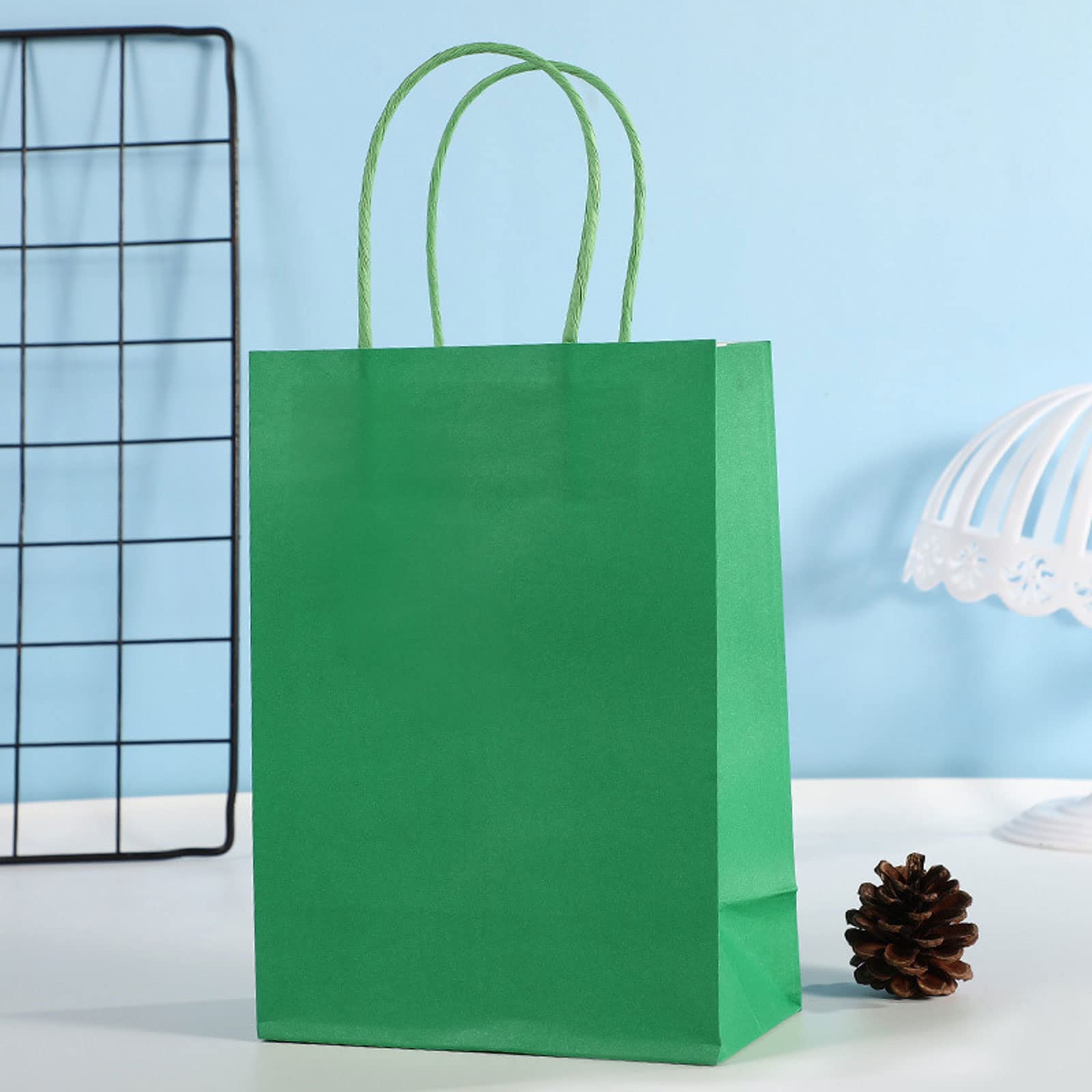 Tim&Lin Small Green Paper Bag with Handle,Mini Party Gift Bag Bulk for Wedding Birthday Baby Shower,4.7 x 2.4 x 6.3 Inch,Pack of 12