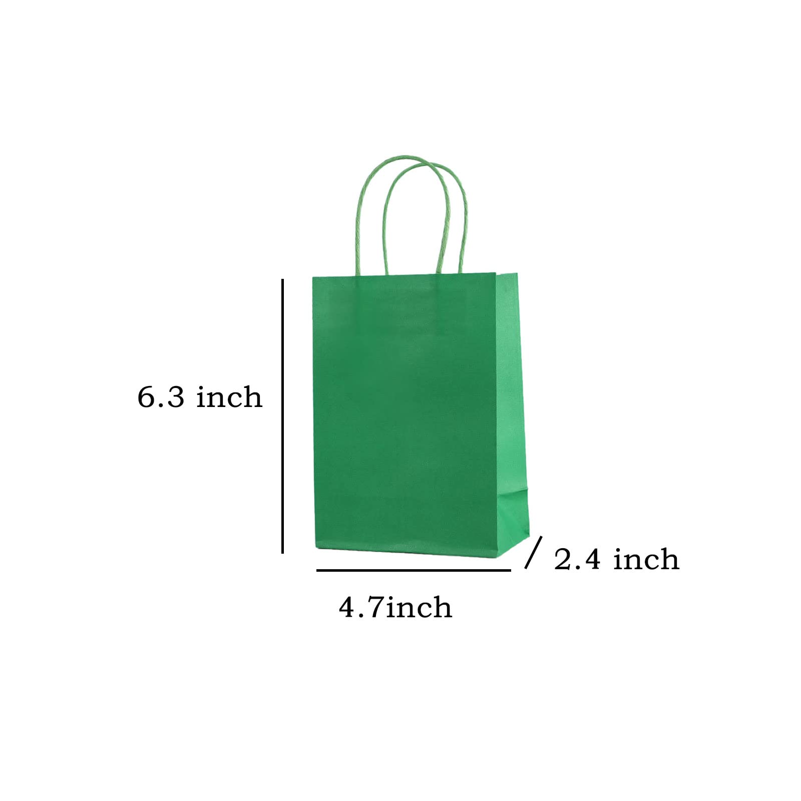 Tim&Lin Small Green Paper Bag with Handle,Mini Party Gift Bag Bulk for Wedding Birthday Baby Shower,4.7 x 2.4 x 6.3 Inch,Pack of 12