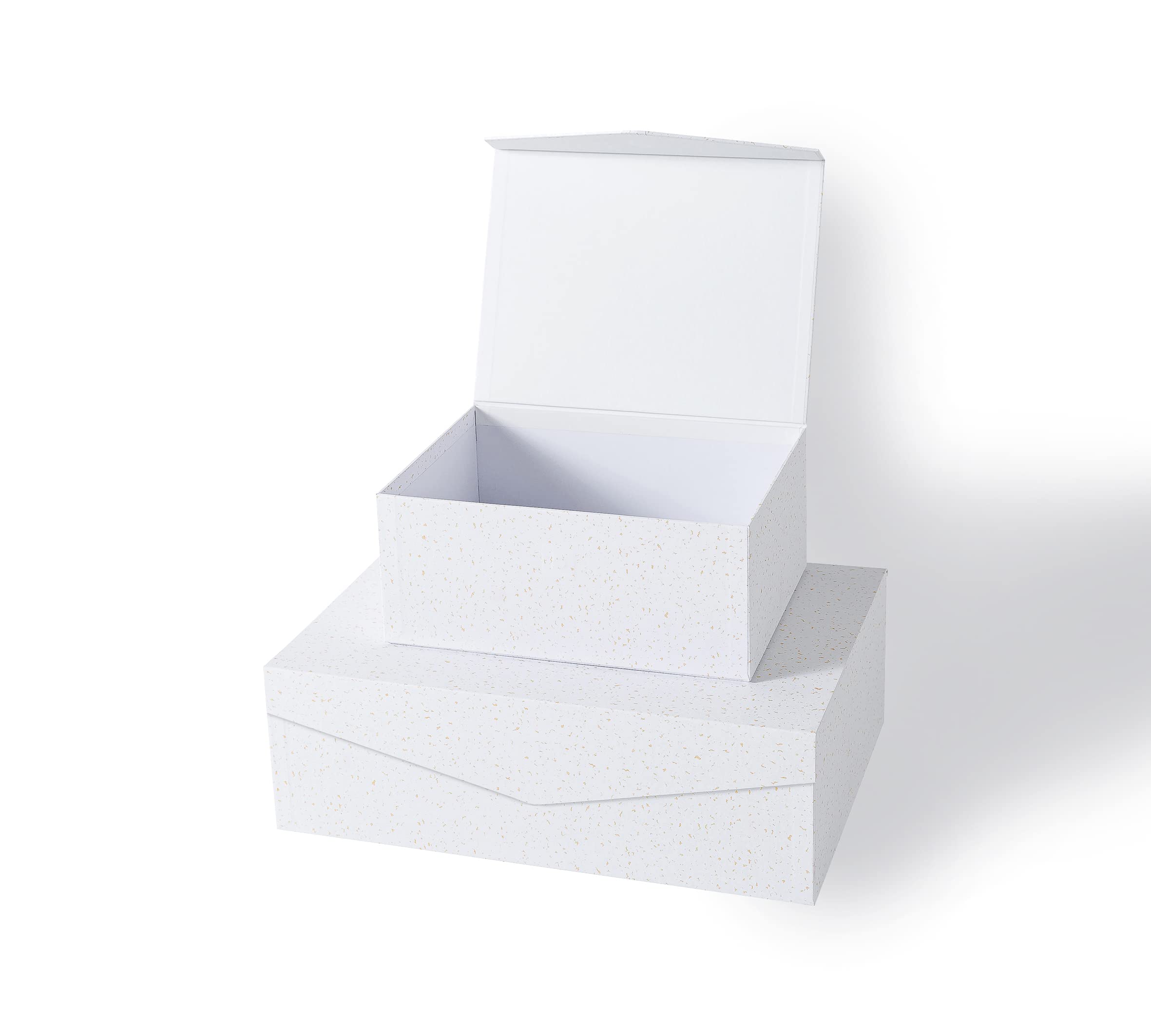 Soul & Lane Magnetic Gift Boxes with Lids (White and Gold, Pack of 2): Bridesmaid Gifts Cartons, Nesting Cardboard Christmas Boxes for Gifts, Stacking Mache Customizable Containers for Presents