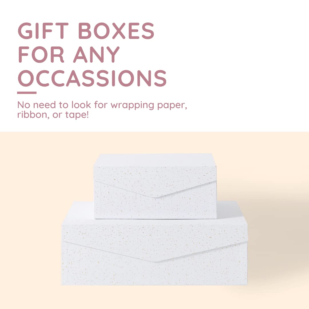 Soul & Lane Magnetic Gift Boxes with Lids (White and Gold, Pack of 2): Bridesmaid Gifts Cartons, Nesting Cardboard Christmas Boxes for Gifts, Stacking Mache Customizable Containers for Presents