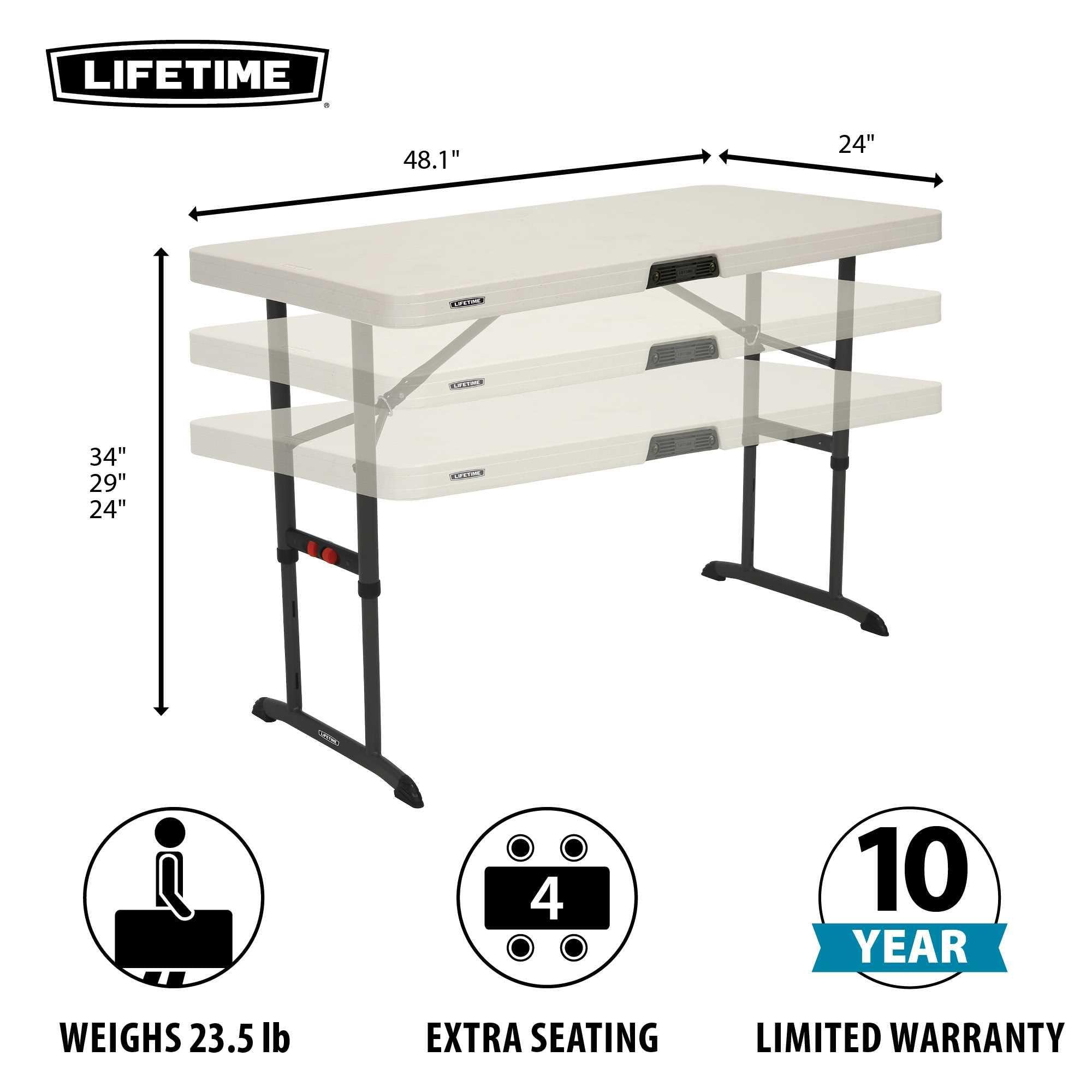 Lifetime 80387 4-Foot Commercial Adjustable Folding Table, Almond