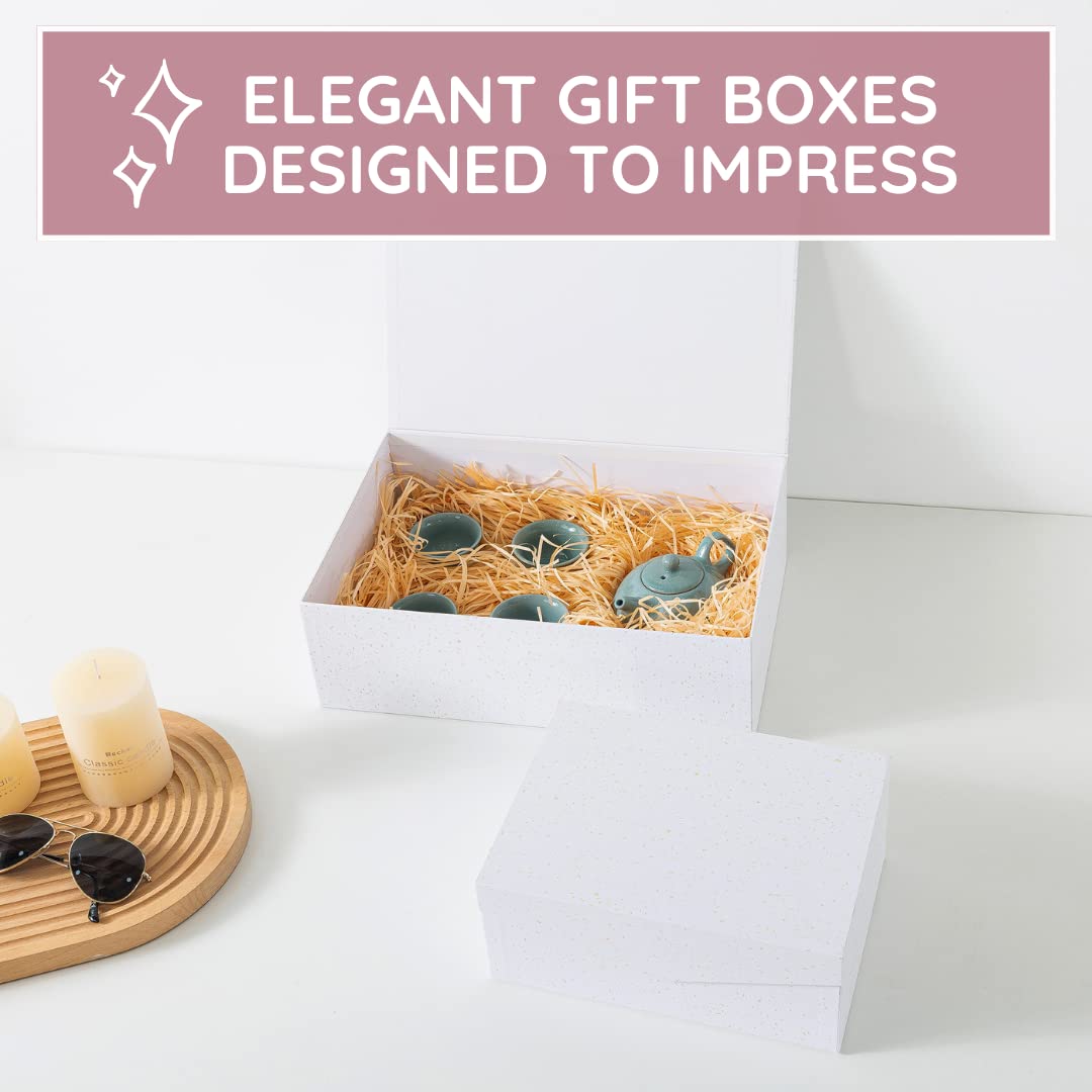Soul & Lane Magnetic Gift Boxes with Lids (White and Gold, Pack of 2): Bridesmaid Gifts Cartons, Nesting Cardboard Christmas Boxes for Gifts, Stacking Mache Customizable Containers for Presents