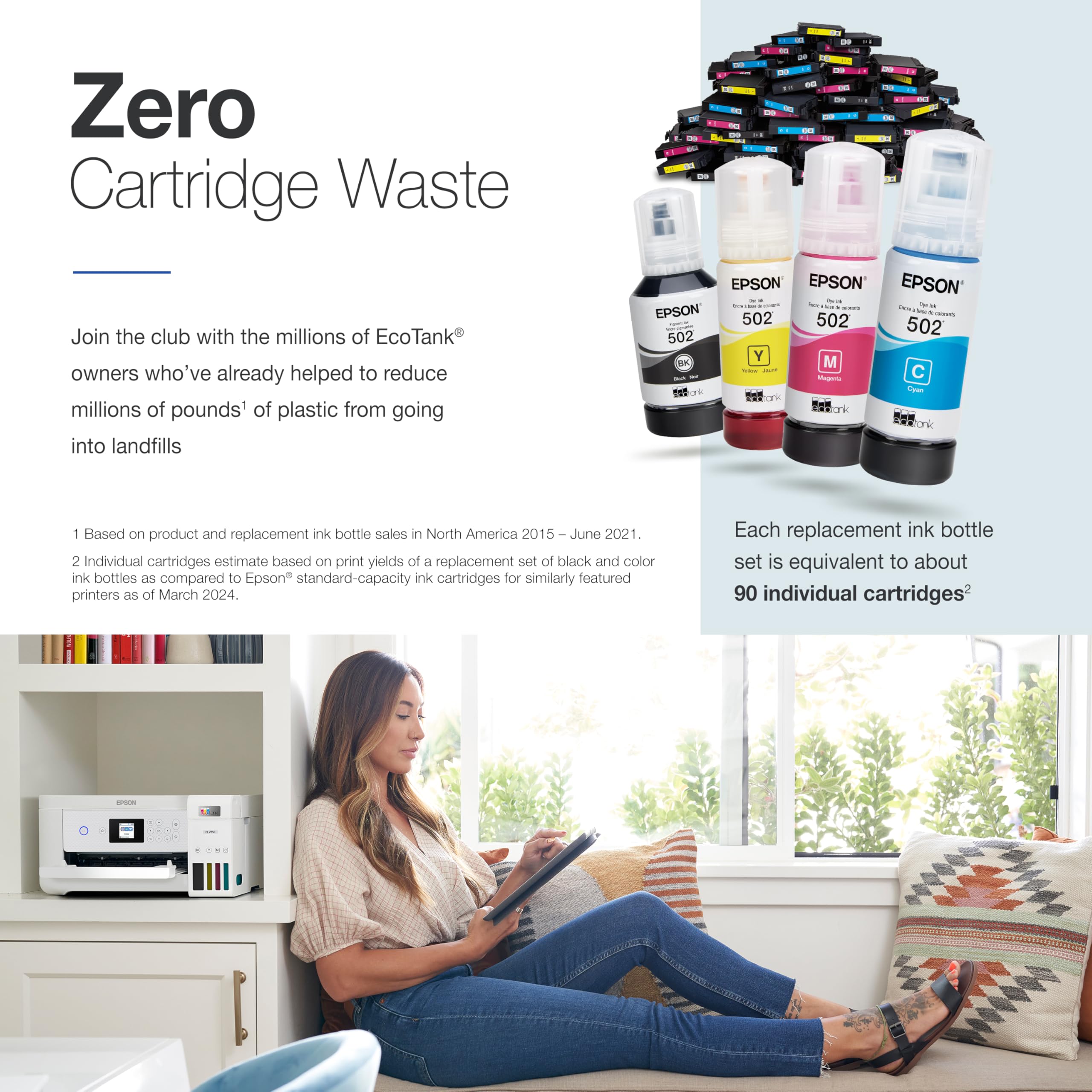 Epson EcoTank ET-2850 Wireless Color All-in-One Cartridge-Free Supertank Printer with Scan, Copy and Auto 2-Sided Printing. Full 1-Year Limited Warranty - White (Renewed Premium)