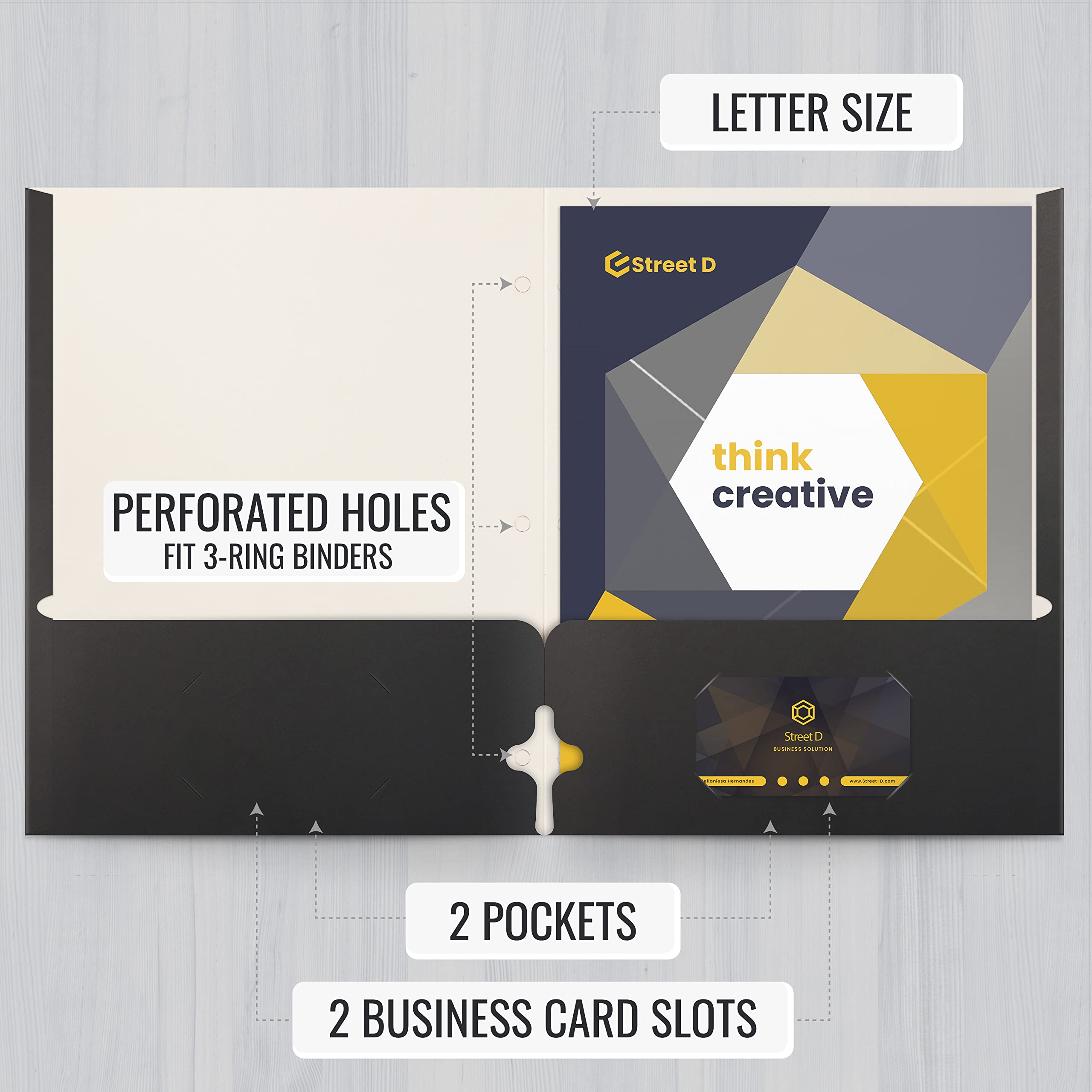 Two Pocket Portfolio Folders, 50-Pack, Black, Letter Size Paper Folders, by Better Office Products, 50 Pieces, Black