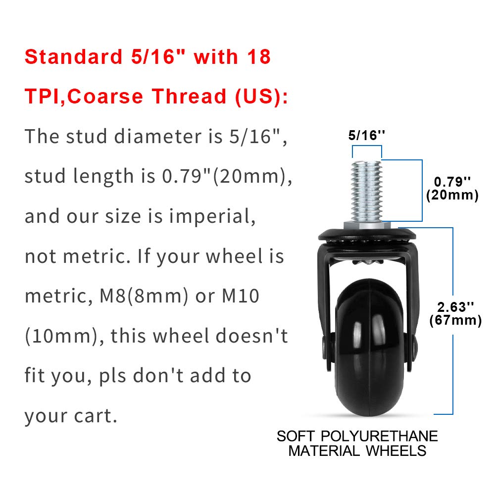 8T8 Replacement Chair Caster Wheels 2 inch, Quiet and Smooth Rolling,Heavy Duty Wheels with Threaded Stem 5/16'', Safe for Wood Hardwood Floors, No Chair Mat Needed,Set of 5 (2 inch Black)