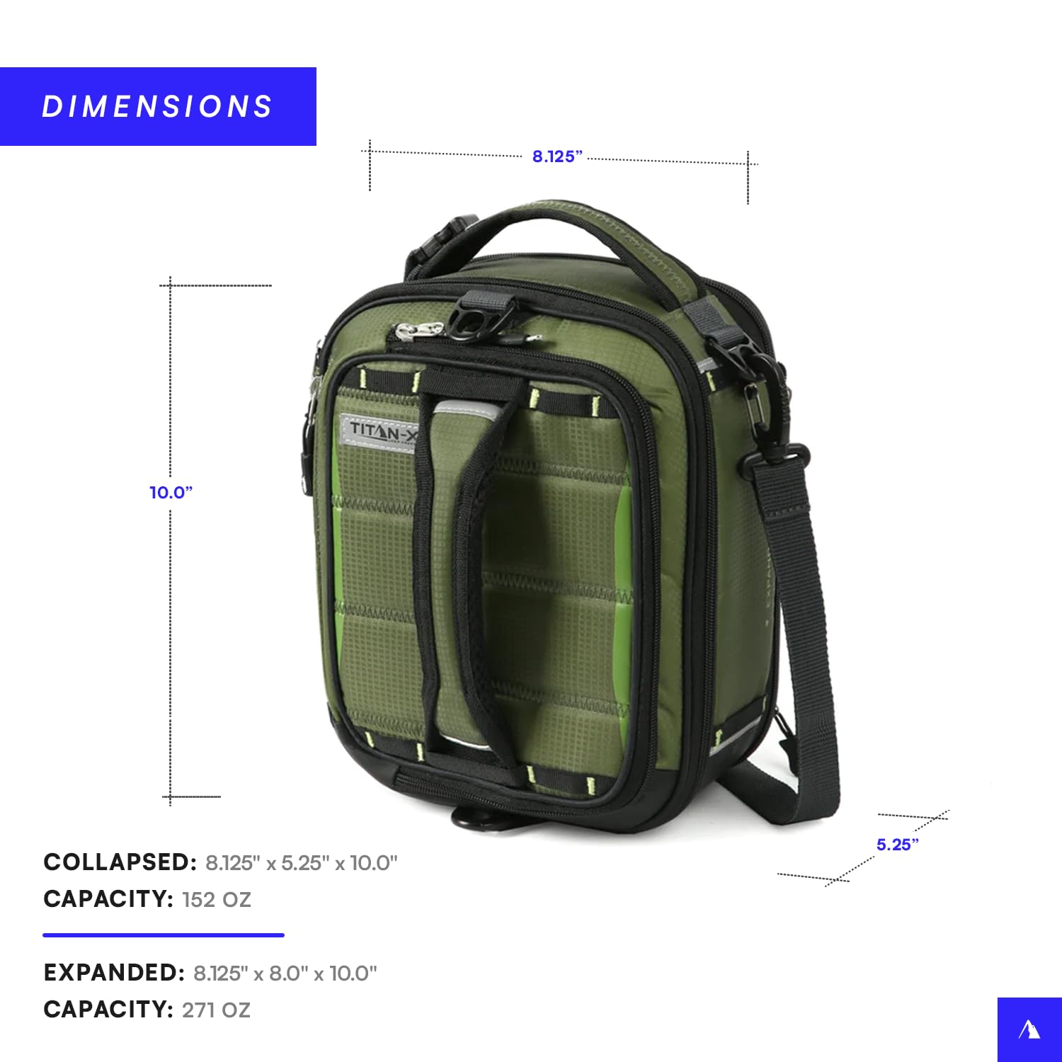 Arctic Zone Titan X Fridge Cold Dual Compartment Expandable Insulated Lunch Pack with 3X 250g High Performance Ice Walls, Olive Green