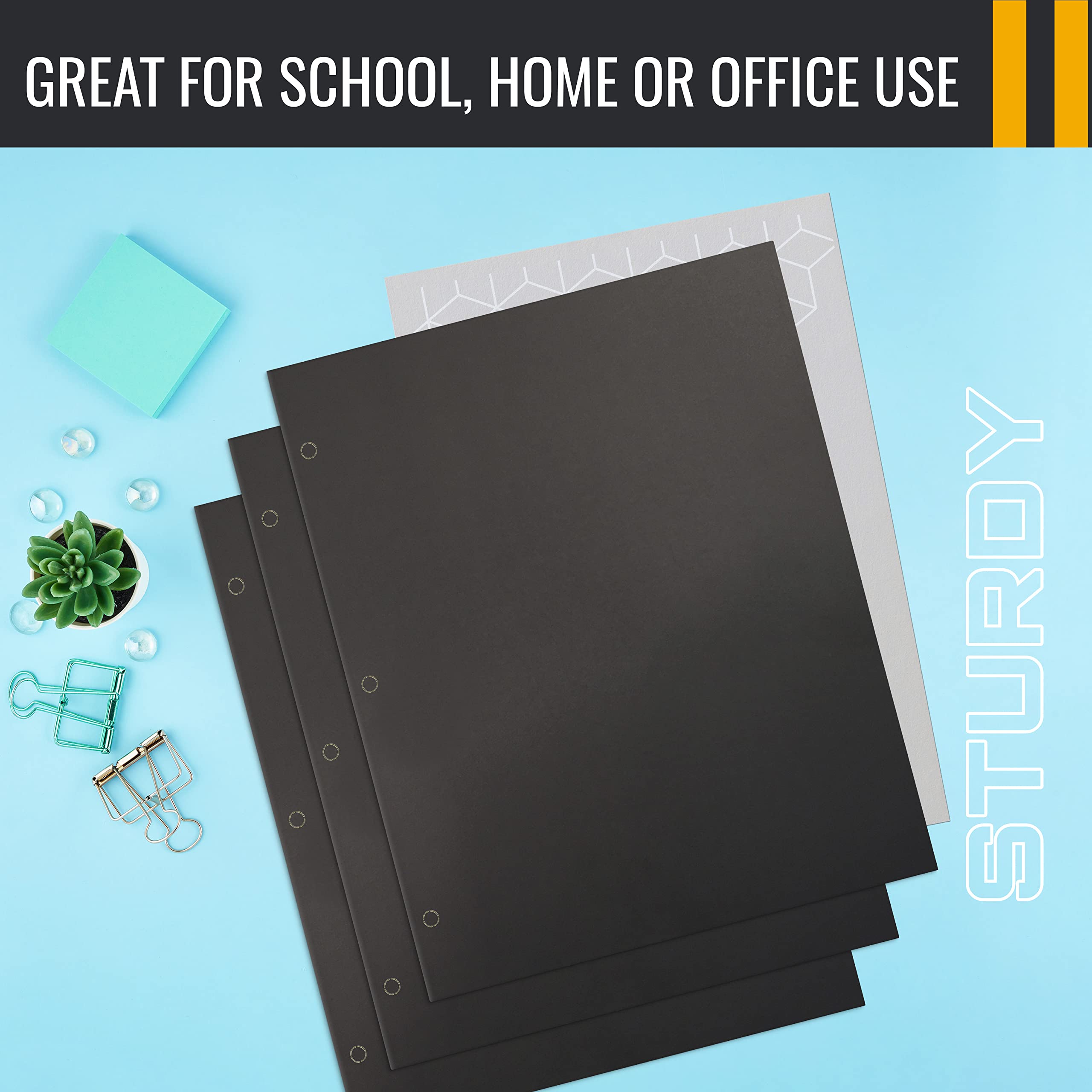 Two Pocket Portfolio Folders, 50-Pack, Black, Letter Size Paper Folders, by Better Office Products, 50 Pieces, Black
