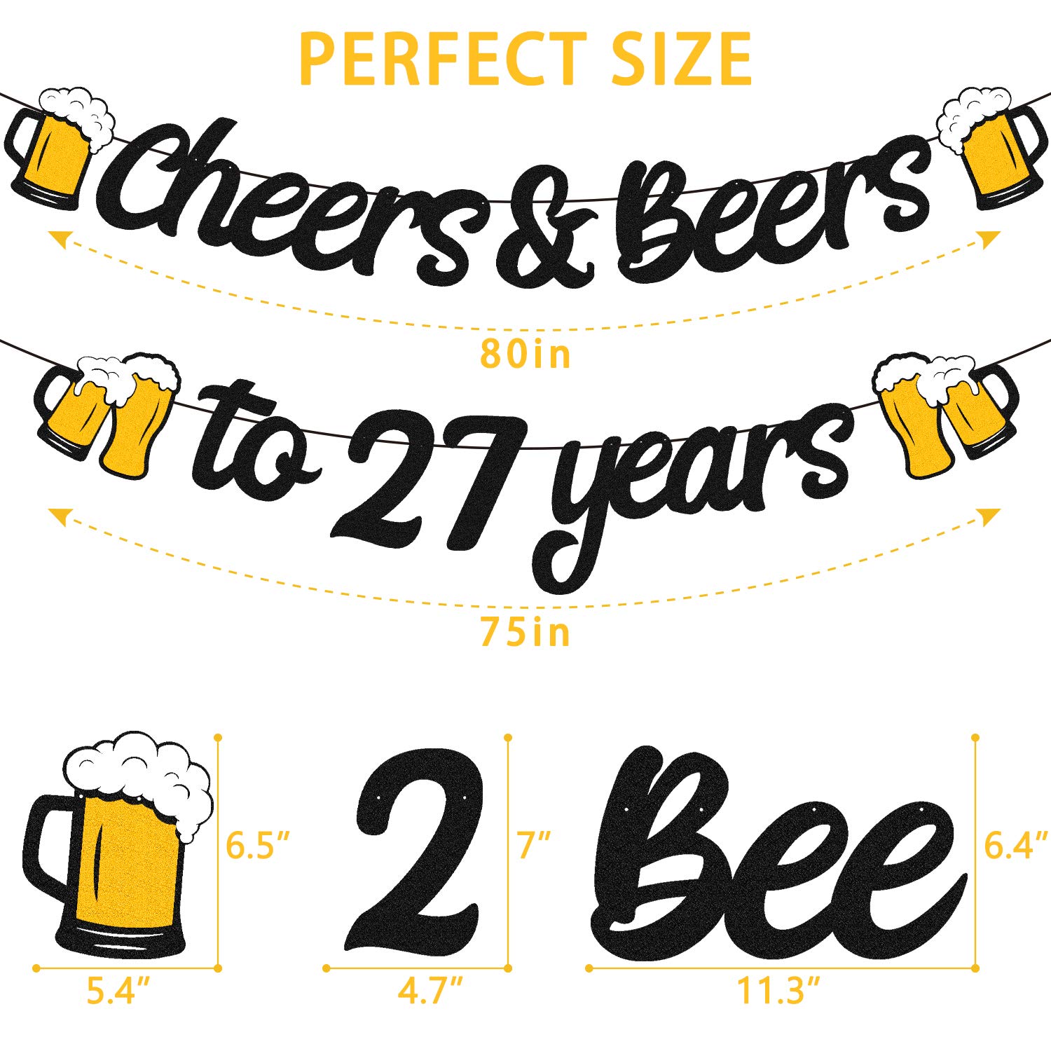 27th Birthday Decorations Cheers to 27 Years Banner for Men Women 27s Birthday Backdrop Wedding Anniversary Party Supplies Gold Glitter Decorations PRE Strung