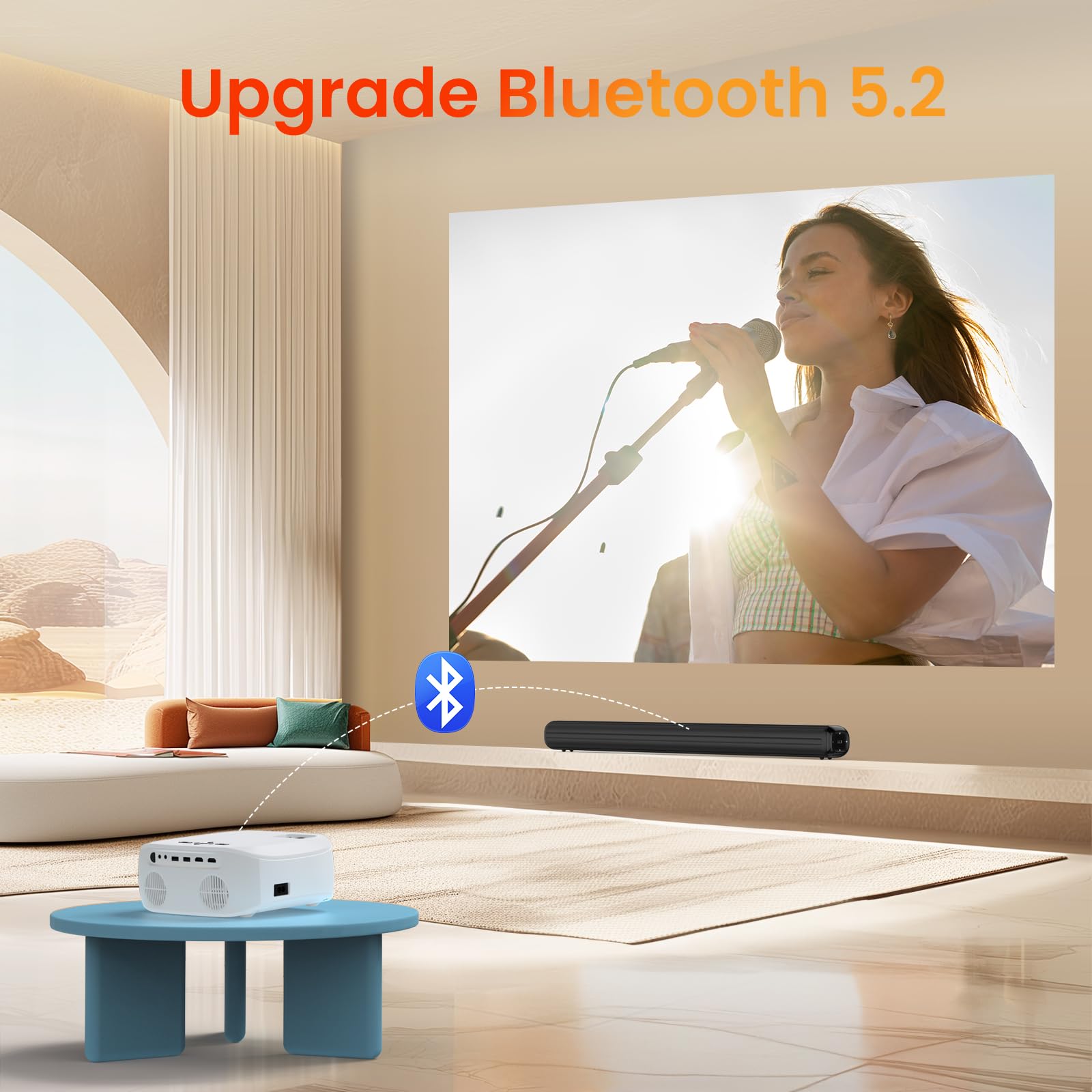 HAPPRUN Projector, 5G WiFi Bluetooth Projector, Native 1080P Portable Projector with Screen and Bag, Support 4K, Zoom, 300" Outdoor Movie Projector Compatible with iOS/Android/TV Stick/PS5