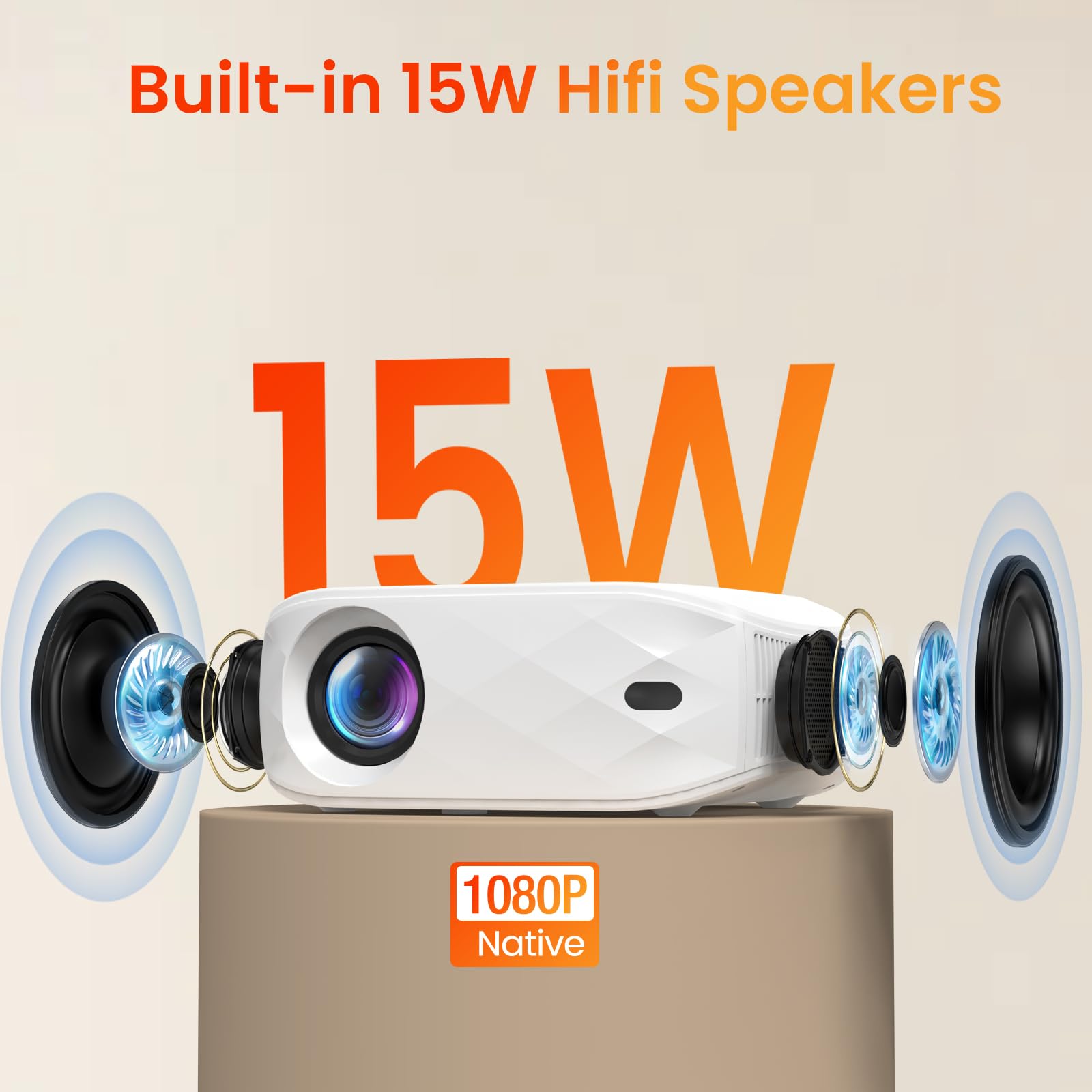HAPPRUN Projector, 5G WiFi Bluetooth Projector, Native 1080P Portable Projector with Screen and Bag, Support 4K, Zoom, 300" Outdoor Movie Projector Compatible with iOS/Android/TV Stick/PS5