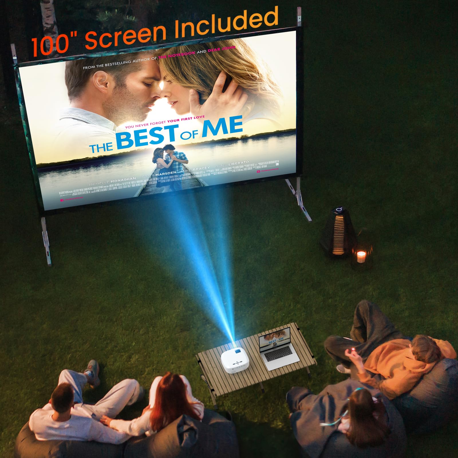 HAPPRUN Projector, 5G WiFi Bluetooth Projector, Native 1080P Portable Projector with Screen and Bag, Support 4K, Zoom, 300" Outdoor Movie Projector Compatible with iOS/Android/TV Stick/PS5
