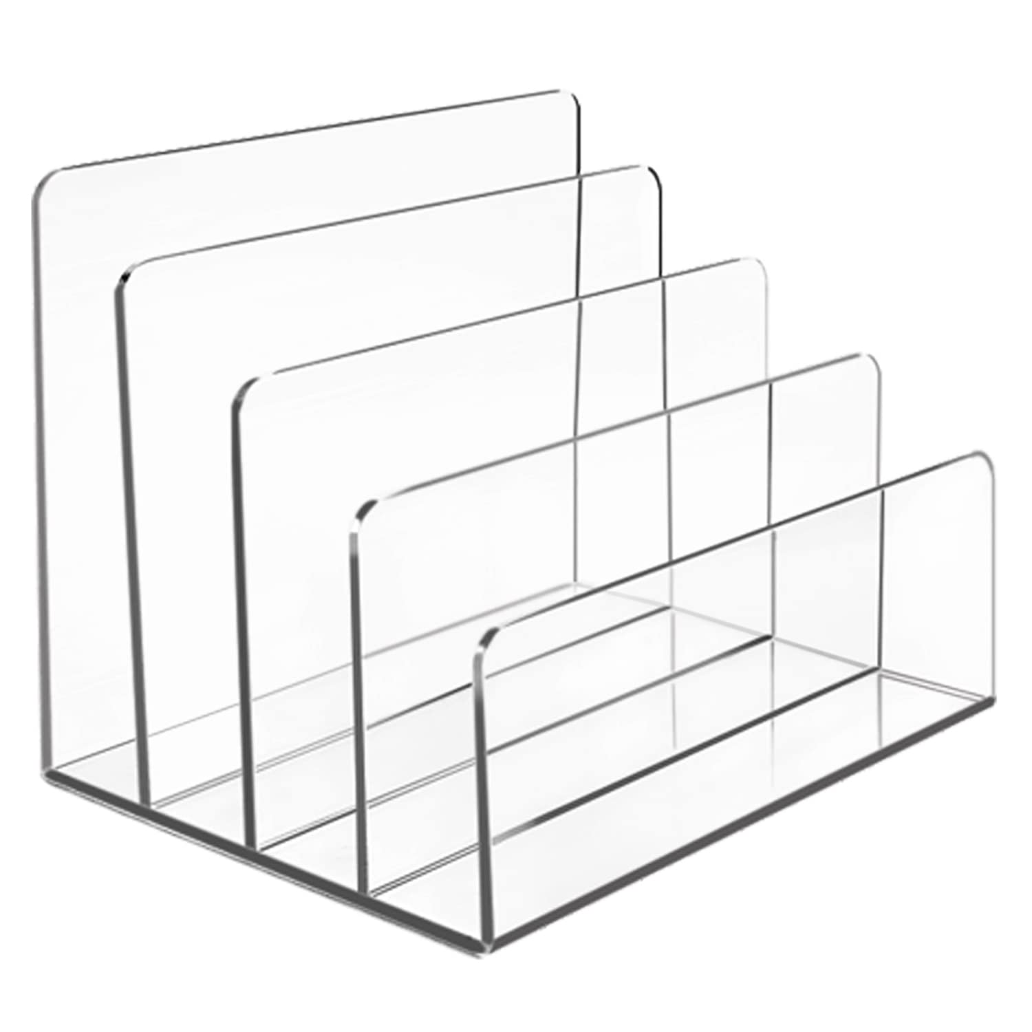 Halyuhn Acrylic Desk File Organizer, 4Sections Clear File Organizer for Desk, Letter Organizer Desktop, Acrylic Mail Organizer Countertop for Notebook, Document and Mail, File Holder for Desk,1Pcs