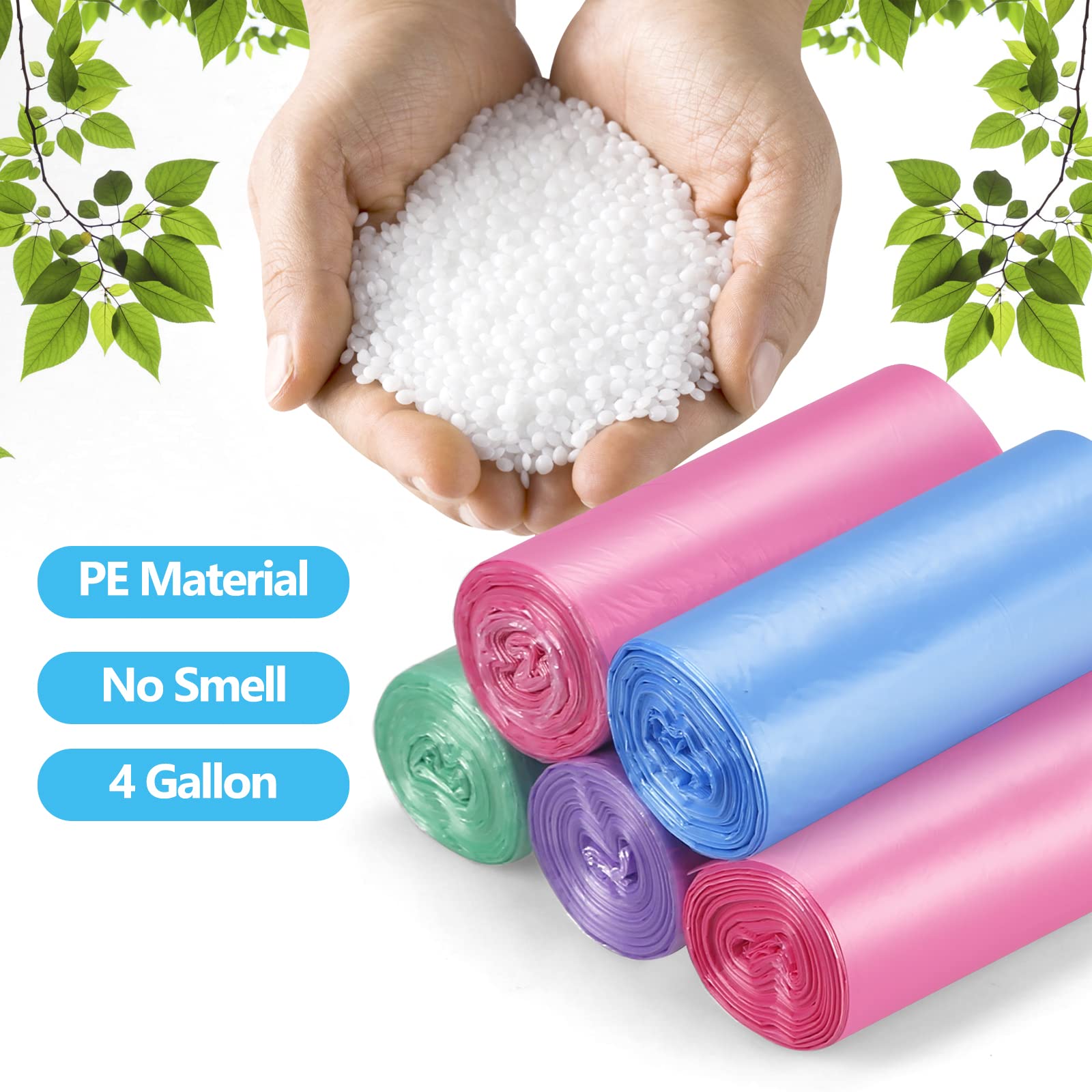150 Counts Small Trash Bags, Garbage Bags 4 Gallon, 5 Liter Trash Can Liners , Bathroom trash bags wastebasket for bathroom home office , Thick 0.6 MIL /Capacity 4 Gal/5 Rolls, Colored
