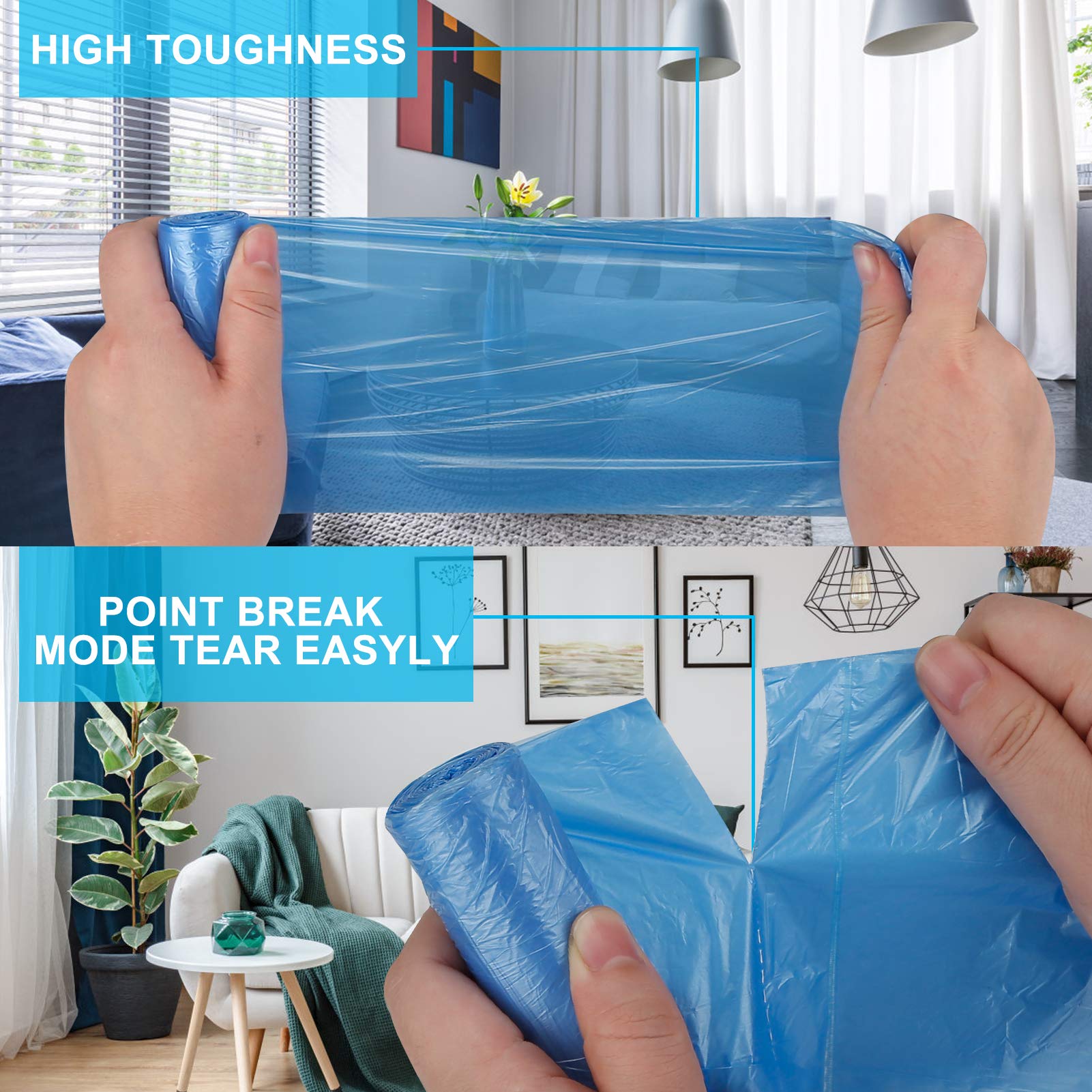 150 Counts Small Trash Bags, Garbage Bags 4 Gallon, 5 Liter Trash Can Liners , Bathroom trash bags wastebasket for bathroom home office , Thick 0.6 MIL /Capacity 4 Gal/5 Rolls, Colored