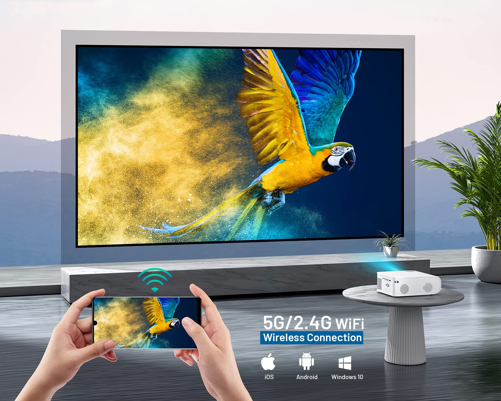 Projector, ARTSEA Native 1080P 5G WiFi HD Projector for iPhone, 2023 Upgrade Outdoor Movie Projector with 100Inch Projection Screen, 12000L 4K 300β Home Video Projector for TV Stick/PS4/Android/iOS