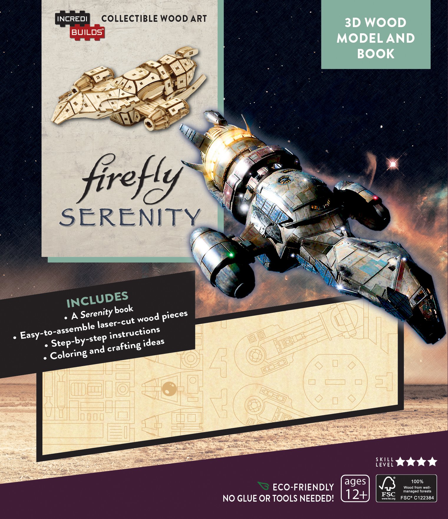 Incredibuilds Firefly Serenity 3D Wood Puzzle & Model Figure Kit (157 Pcs) - Build & Paint Your Own 3-D Movie Toy - Holiday Educational Gift for Kids & Adults, No Glue Required, 12+