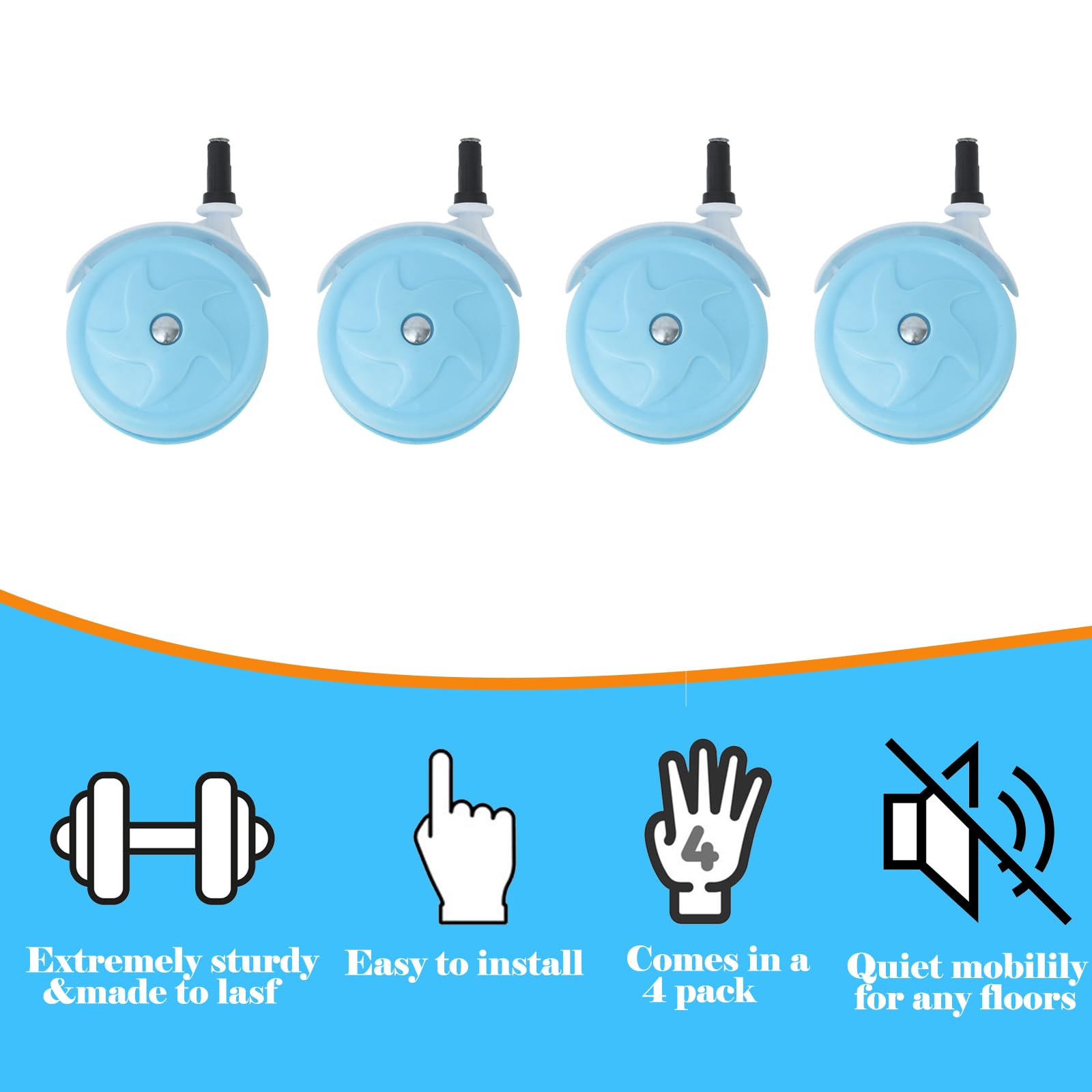 BAYWYI Baby Walker Wheels Replacement, Set of 2, Baby Walker Accessories, Plastic Rubber Wheels Casters, Universal Wheels, Blue-3, 8mm