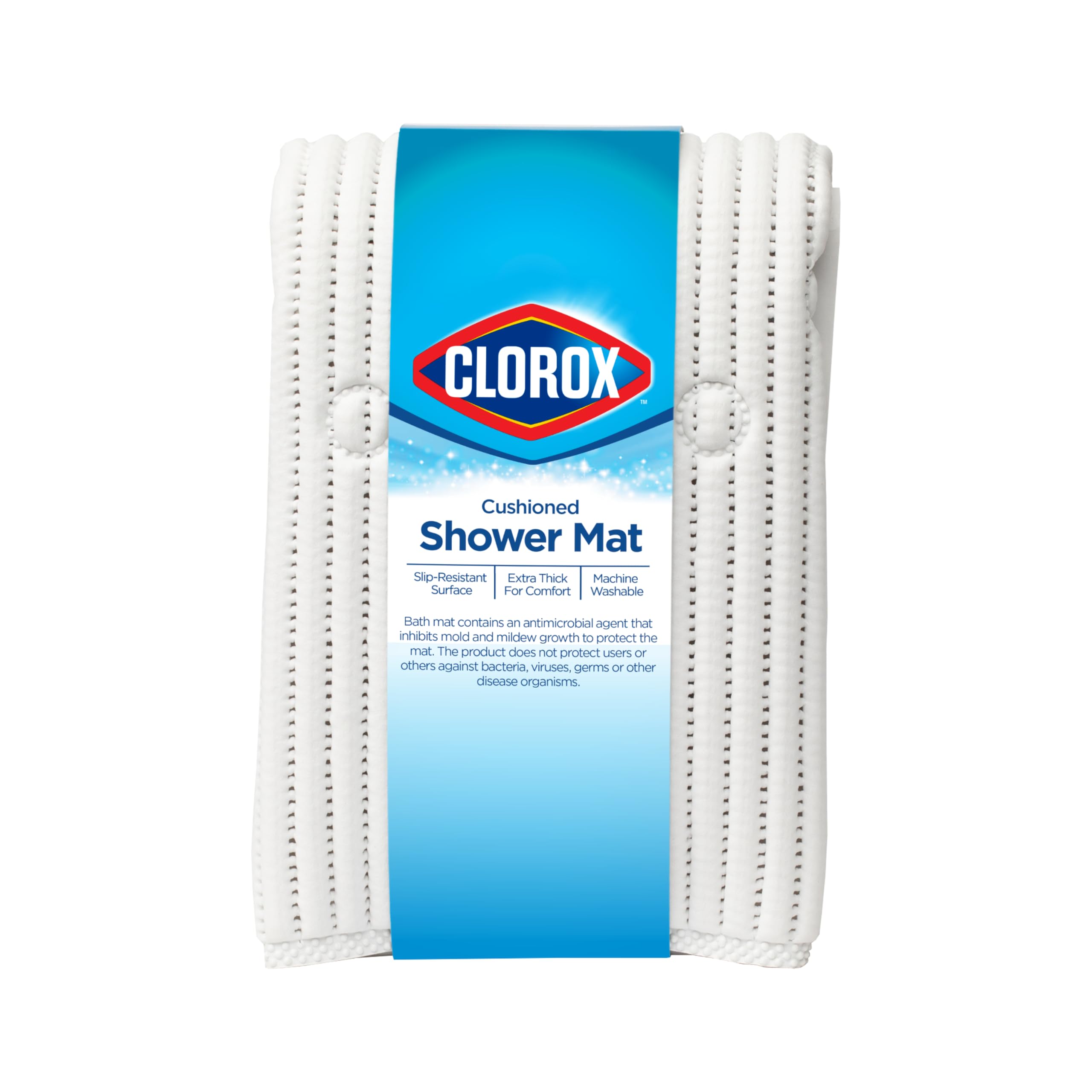 Clorox Cushioned Shower Mat, Non-Slip With Suction Cups, 21 x 21 Inches, White, 285343