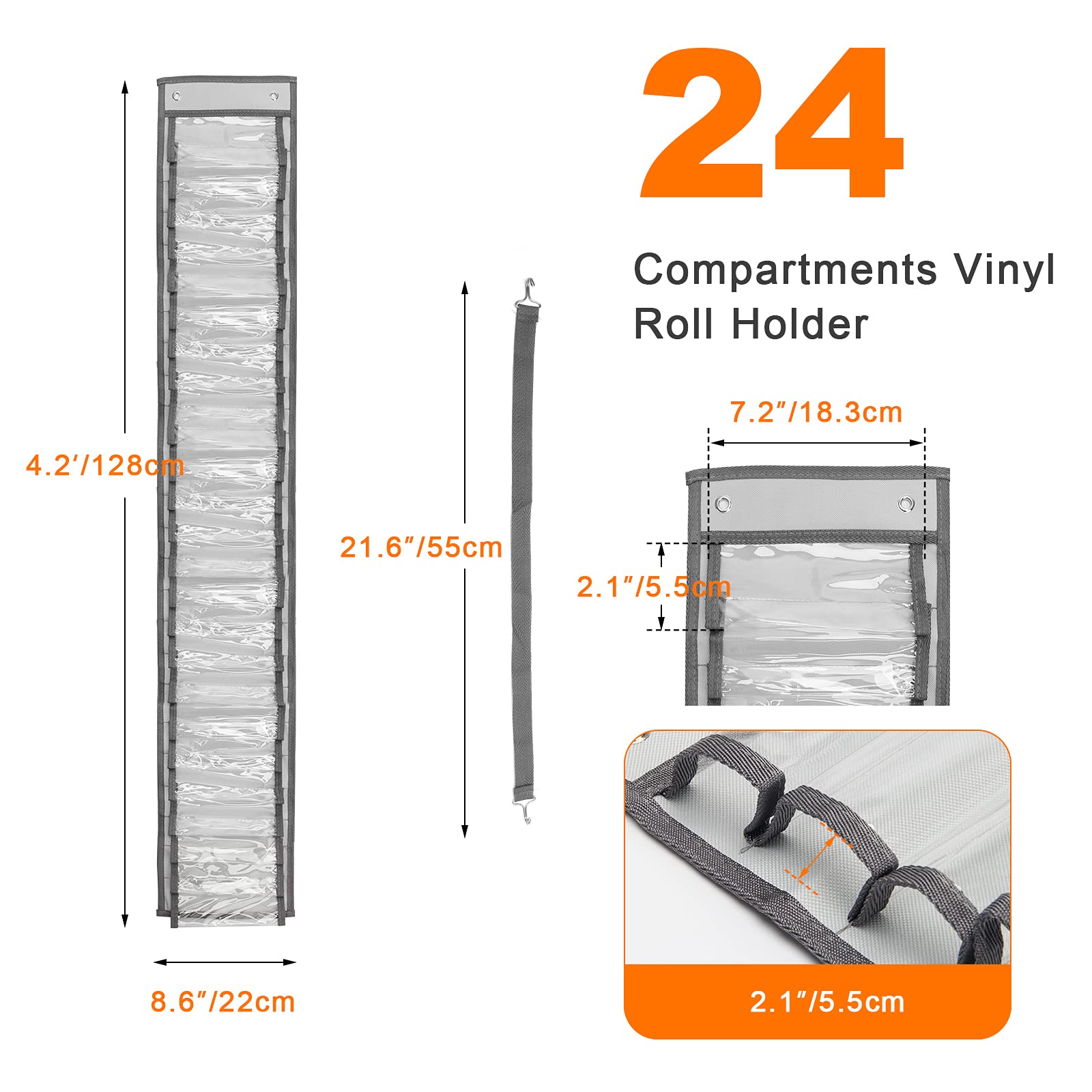 Vinyl Roll Storage with 2 Hooks, AngleKai Vinyl Organizer Storage Craft with 24 Compartments for Craft Vinyl Holder Wall Mount/Over Door Vinyl Storage Organizer Rack