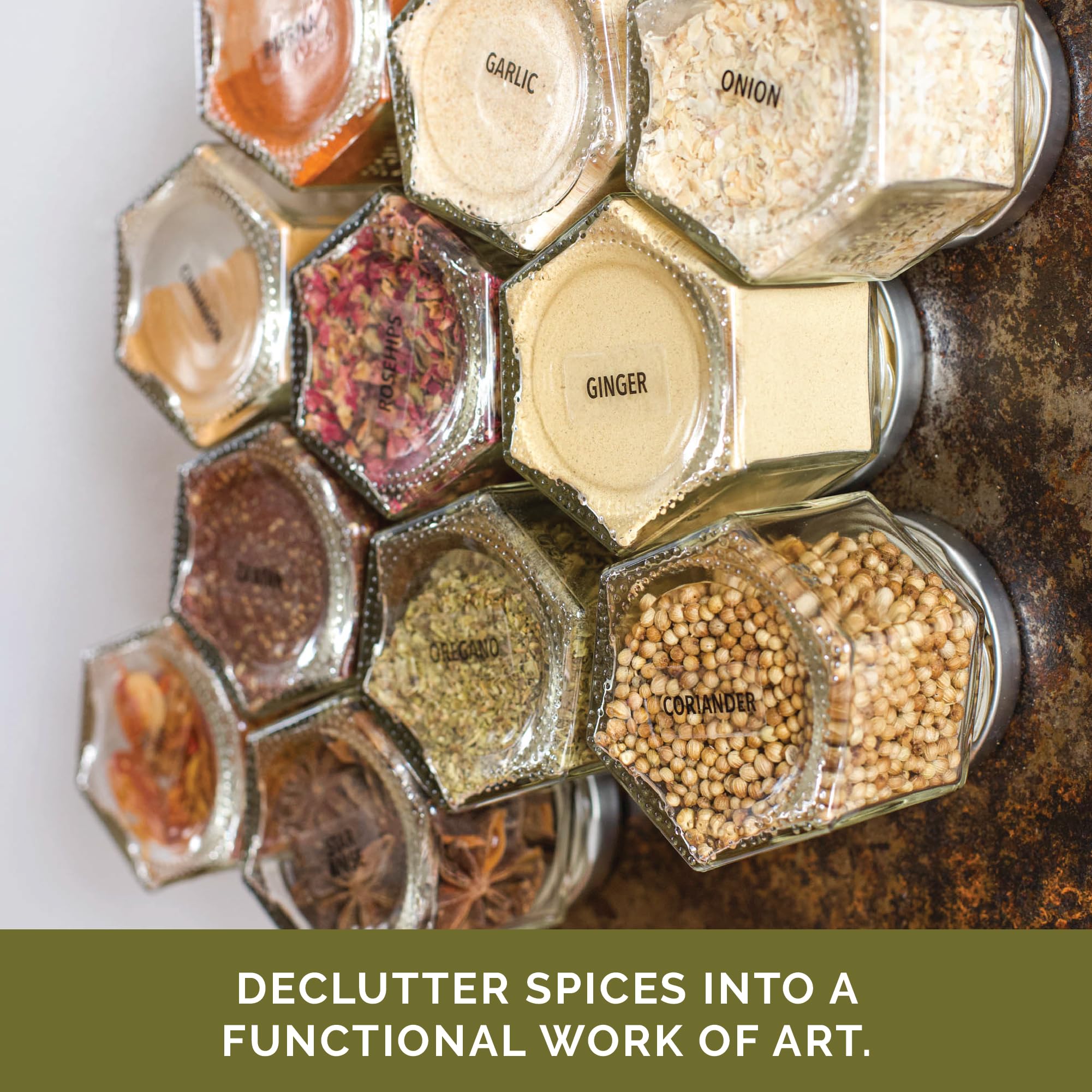 Gneiss Spice Magnetic Spice Jars | Create a Hanging Spice Rack on Your Fridge | Includes Large Empty Glass Jars, Magnetic Metal Lids and Spice Labels