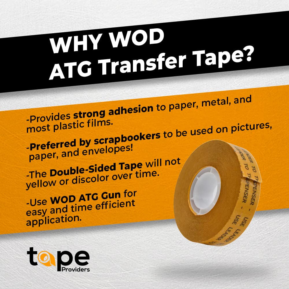 WOD RWATG20 General Purpose ATG Tape, 1/4 inch x 36 yds. (Set of 12 Rolls) Adhesive Transfer Tape Glider Refill Rolls Clear Adhesive on Gold Liner (Acid Free)