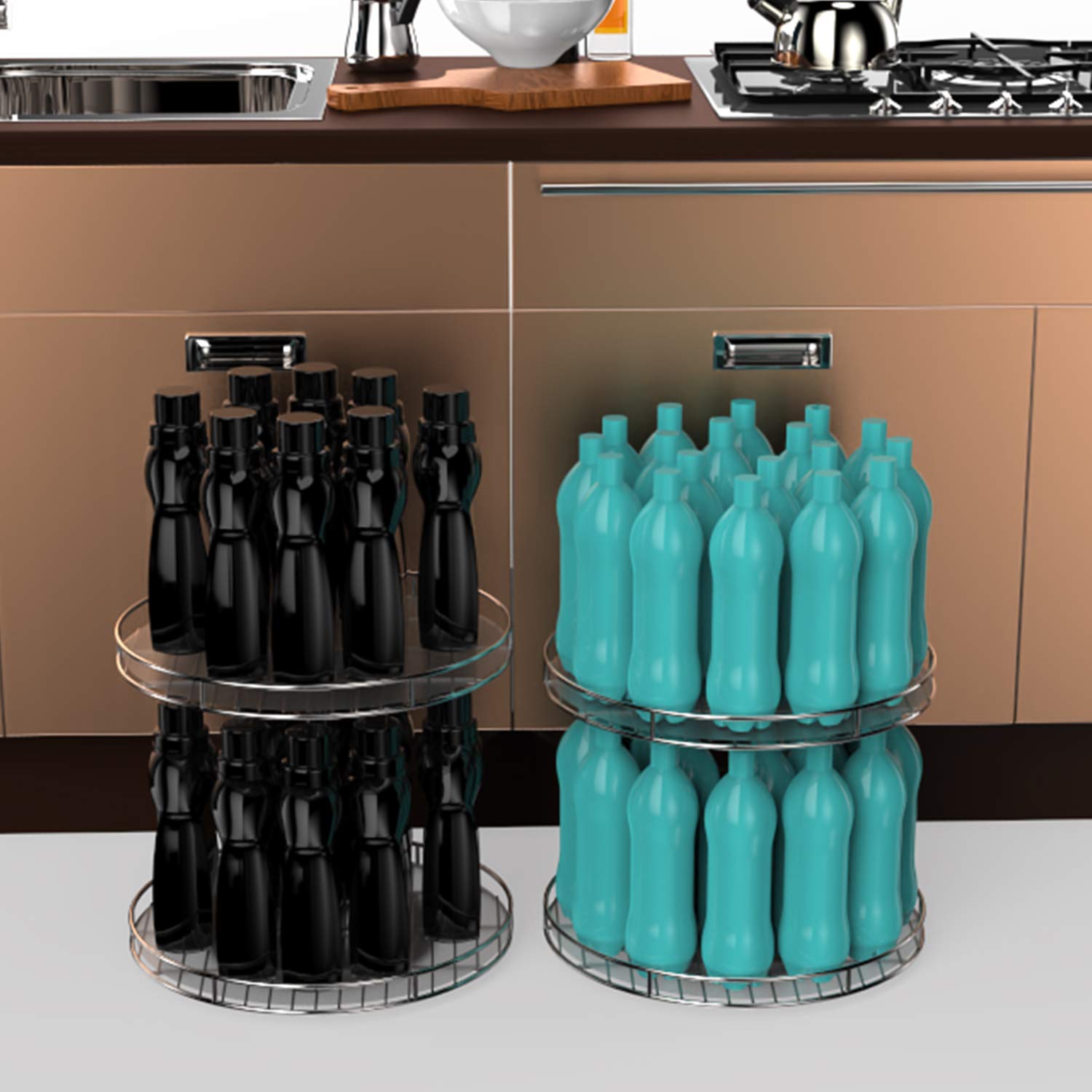 2 Tier Lazy Susan Large Shelf for Kitchen 13 inch,Tall Height Adjustable Turntable Spice Rack Spinner Cabinet Organizers and Storage,Rotating Under Sink Organizer,with PP Plastic Sheet (2 Tier)