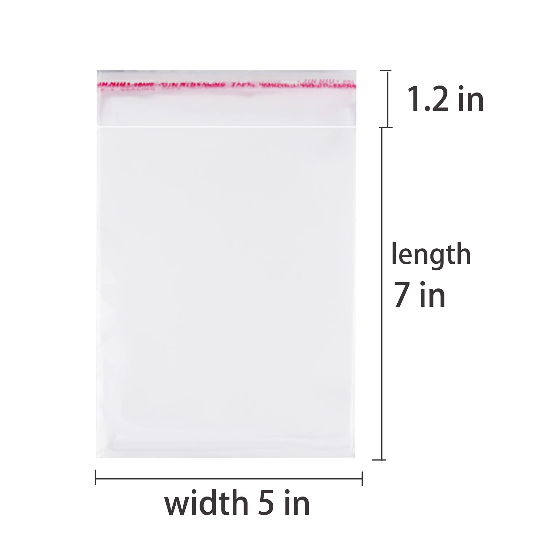 JOSDIOX Cellophane Bage 5 x 7 Inch Clear Poly Bags Adhesive 1.4 mils Thick OPP Plastic Bags Self Sealing Treat Bags (5 X7 100)