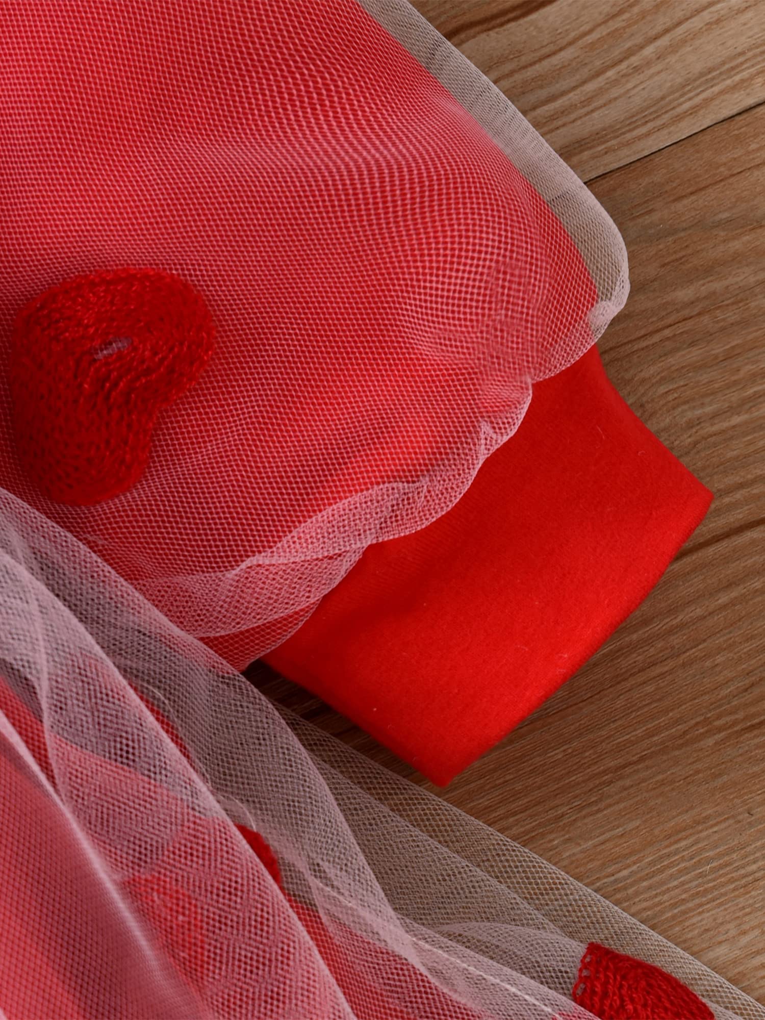 Valentine 's Day Baby Girl Love-Heart Letter Printed Mesh Patchwork Long Sleeve Dress with Headband (Red, 6-9 Months)