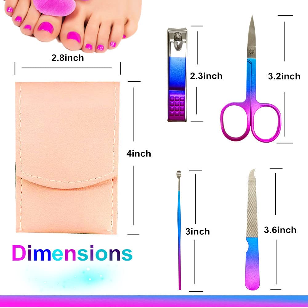 SHICEN Manicure Set, Professional Women Nail Clippers Kit 4PCS, Stainless Steel Nail Cutter Care Tools Professional Grooming Kits, PU Leather Travel Case (Colorful)
