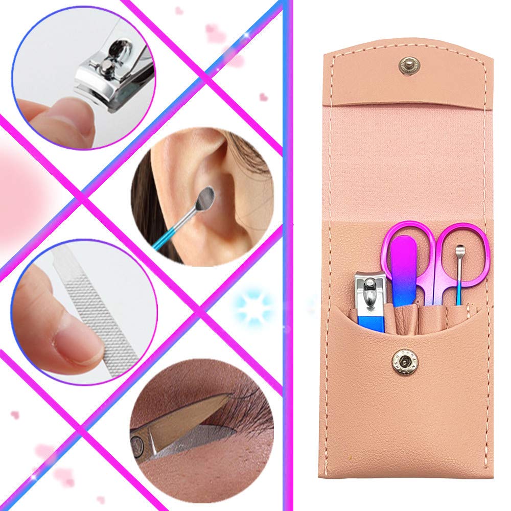SHICEN Manicure Set, Professional Women Nail Clippers Kit 4PCS, Stainless Steel Nail Cutter Care Tools Professional Grooming Kits, PU Leather Travel Case (Colorful)