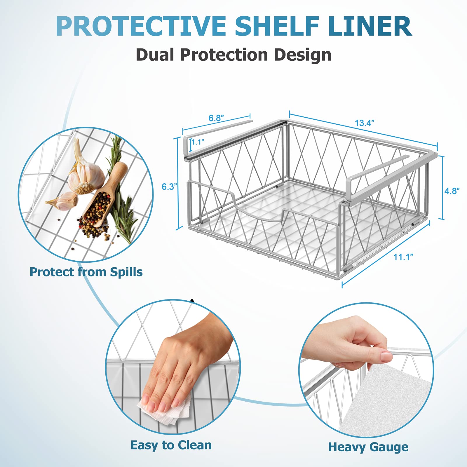 Under Shelf Basket, Bextsrack 2 PACK Sliding Wire Rack with Plastic Pad for Hanging Storage Basket, Under Cabinet Organizer for Kitchen Pantry Desk Bookshelf - White