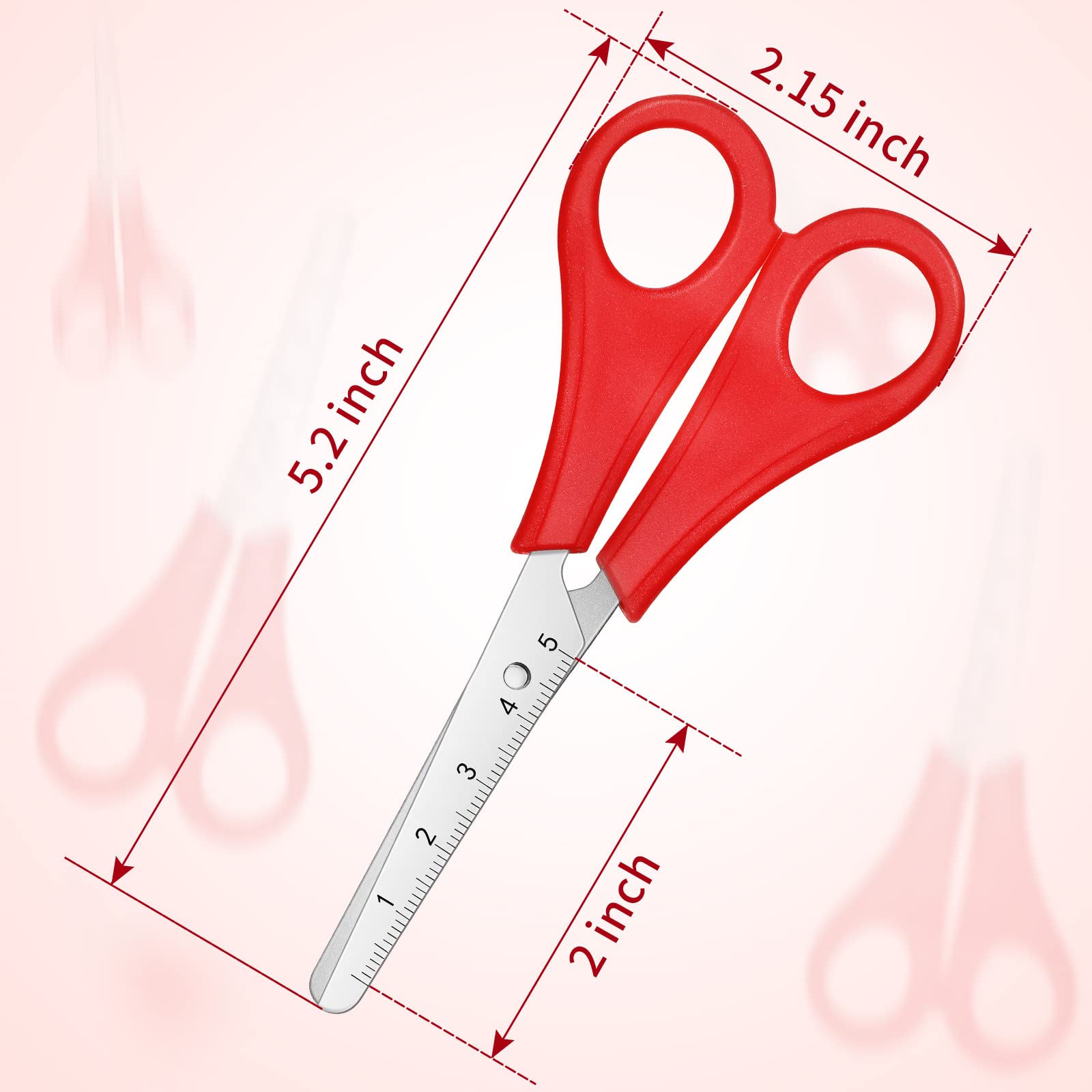 50 Pack Kids Scissors 5 Inch Blunt Tip Safety Scissors Stainless Steel Paper Scissors with Comfort Grip Handles and Scale for Students Craft (Red)
