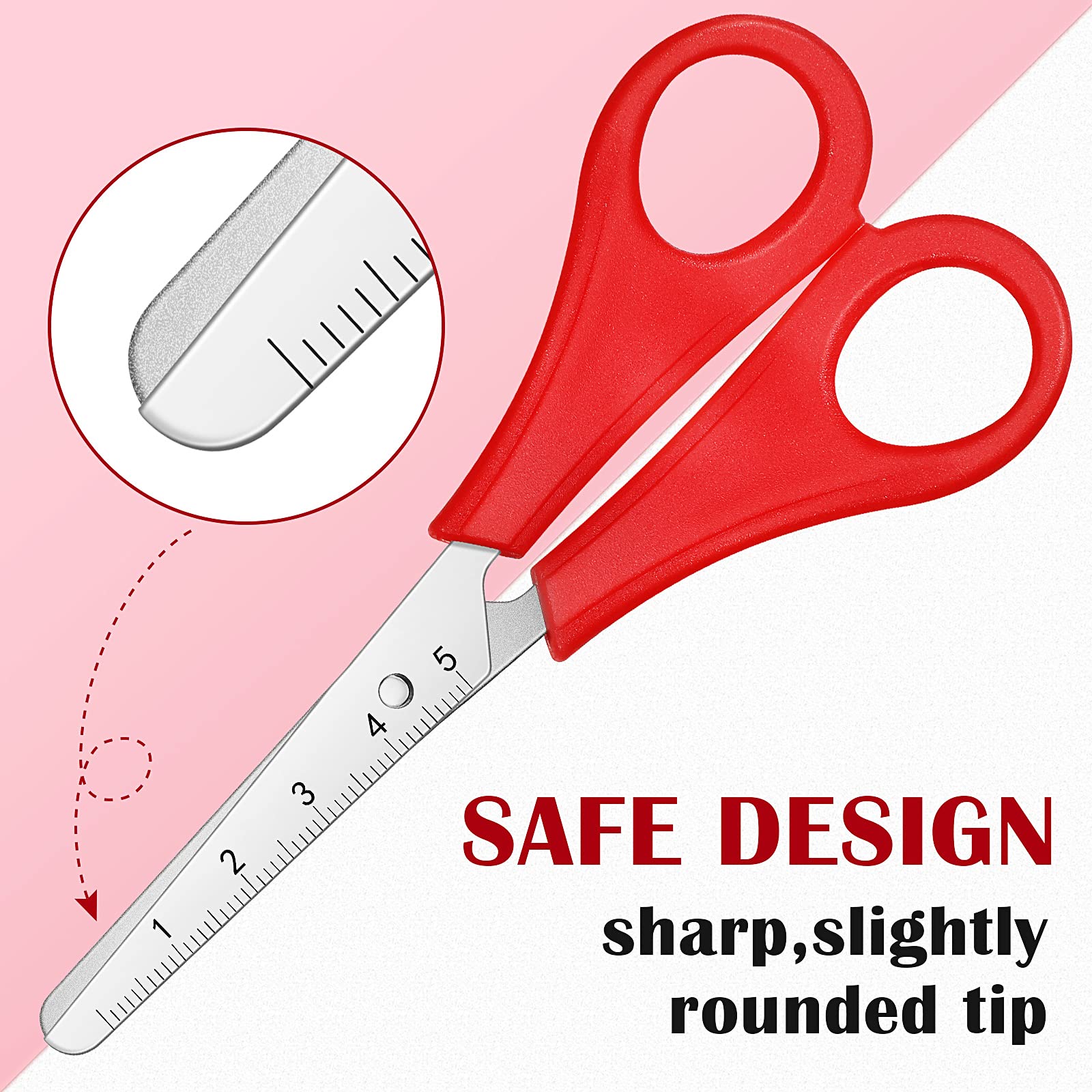 50 Pack Kids Scissors 5 Inch Blunt Tip Safety Scissors Stainless Steel Paper Scissors with Comfort Grip Handles and Scale for Students Craft (Red)
