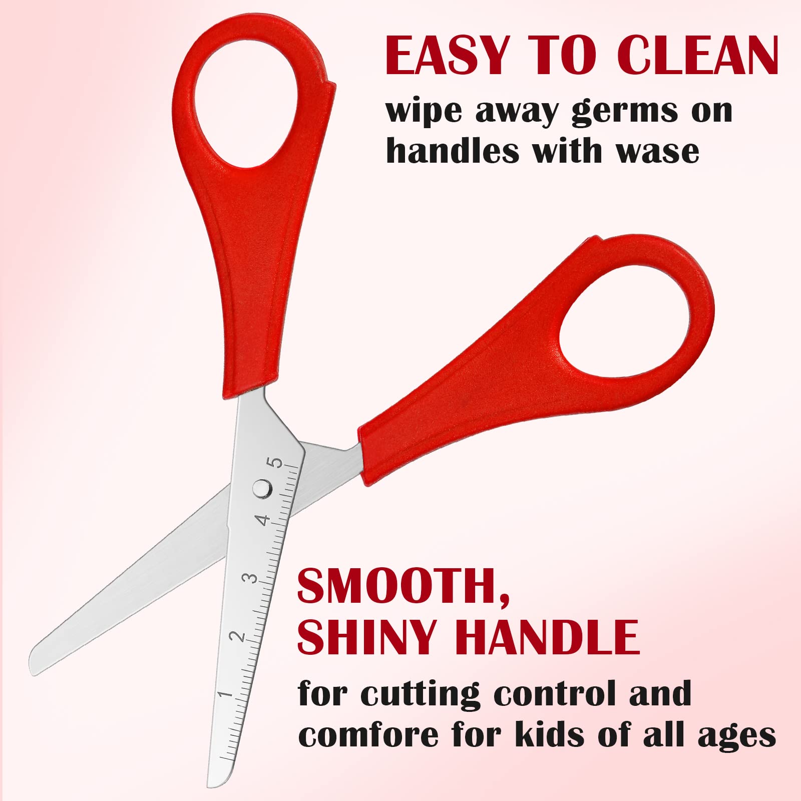 50 Pack Kids Scissors 5 Inch Blunt Tip Safety Scissors Stainless Steel Paper Scissors with Comfort Grip Handles and Scale for Students Craft (Red)