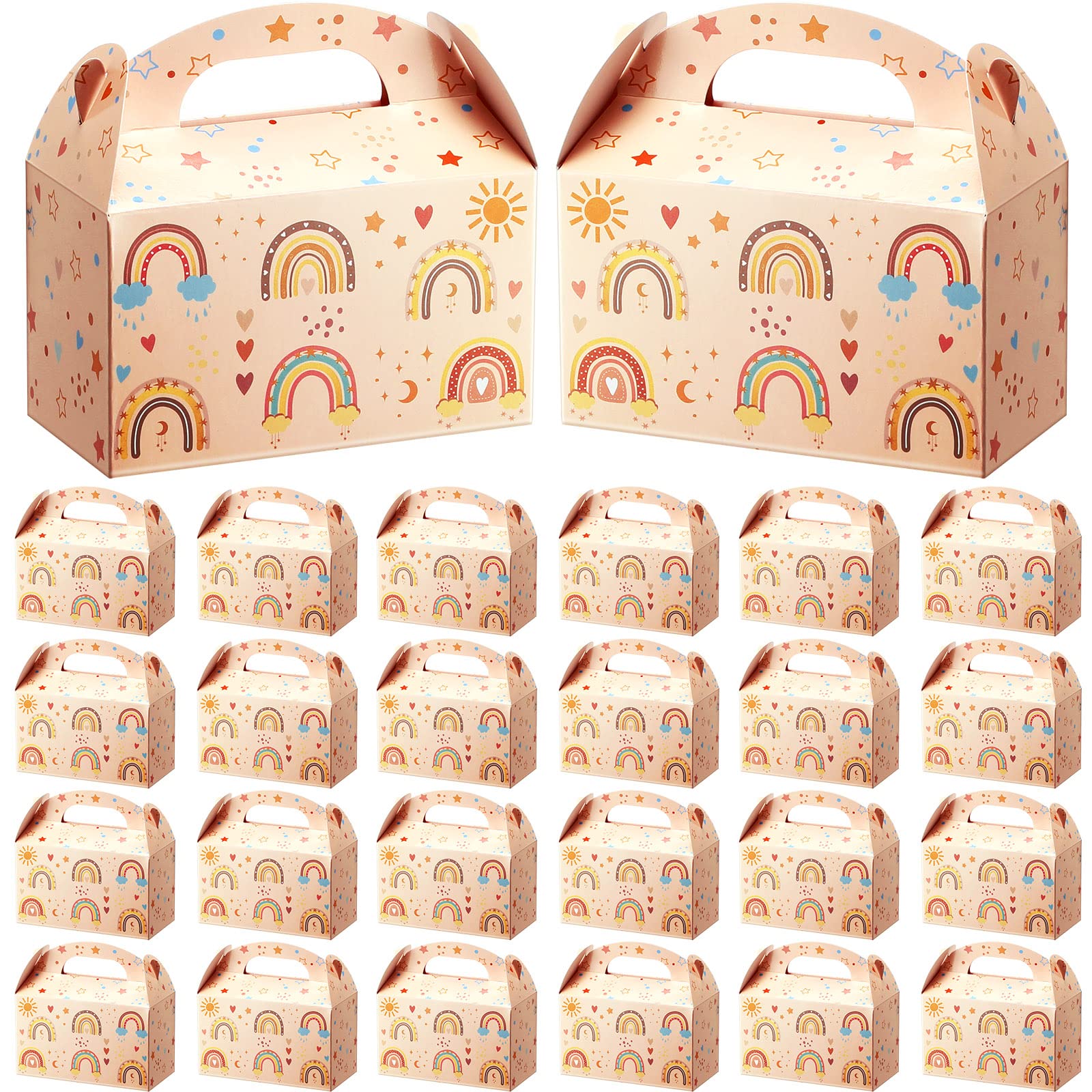 24 Pack Boho Rainbow Party Favor Boxes Rainbow Treat Boxes Paper Rainbow Goody Goodie Bags for Kids Birthday Party Supplies Baby Shower Favor Supplies, 4.7 x 2.36 x 5.12 Inches