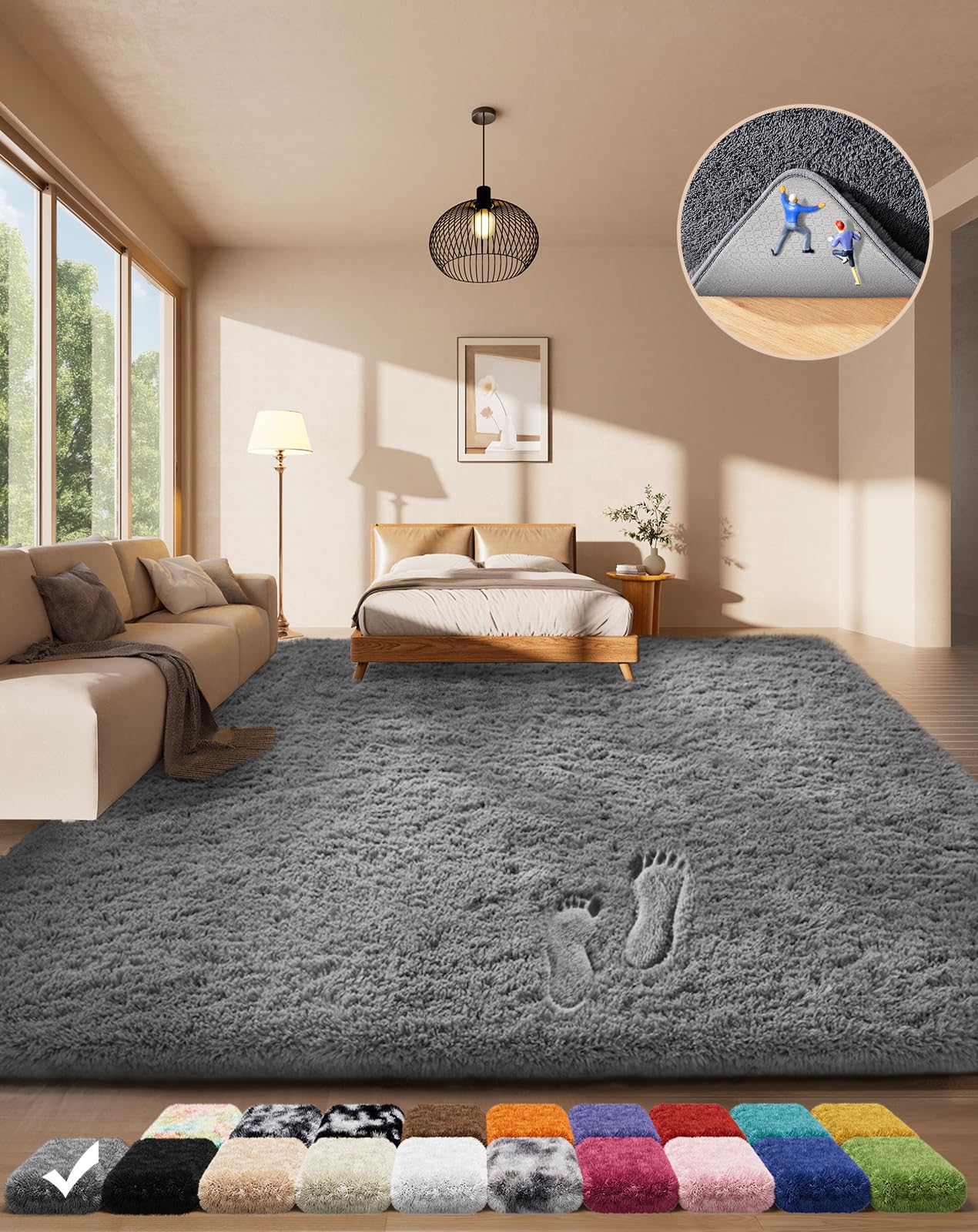 Ophanie Rugs for Bedroom Living Room, 4x5.3 Area Rug Grey Fluffy Fuzzy Soft Plush Shaggy Large Bedside Carpet, Big Indoor Floor Rug for Kids Girls Boys Home Decor Aesthetic, Dorm Nursery Gray