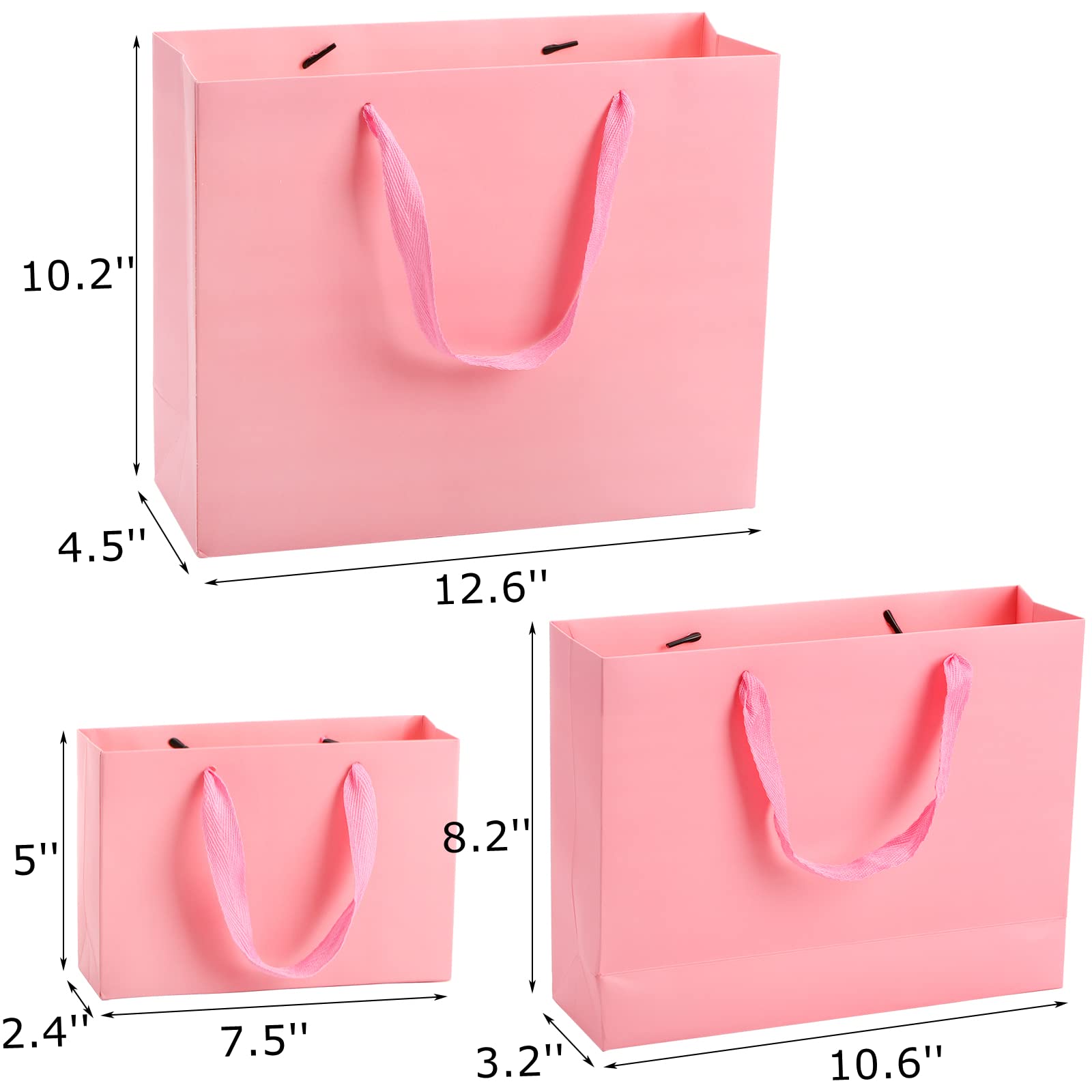 Lyellfe 30 Pack Pink Gift Bags, Heavy Duty Kraft Paper Bags with Handle Bulk, Recycled Water-proof Shopping Bags, Assoorted Merchandise Retail Bags for Birthday, Wedding, Party, S, M, L