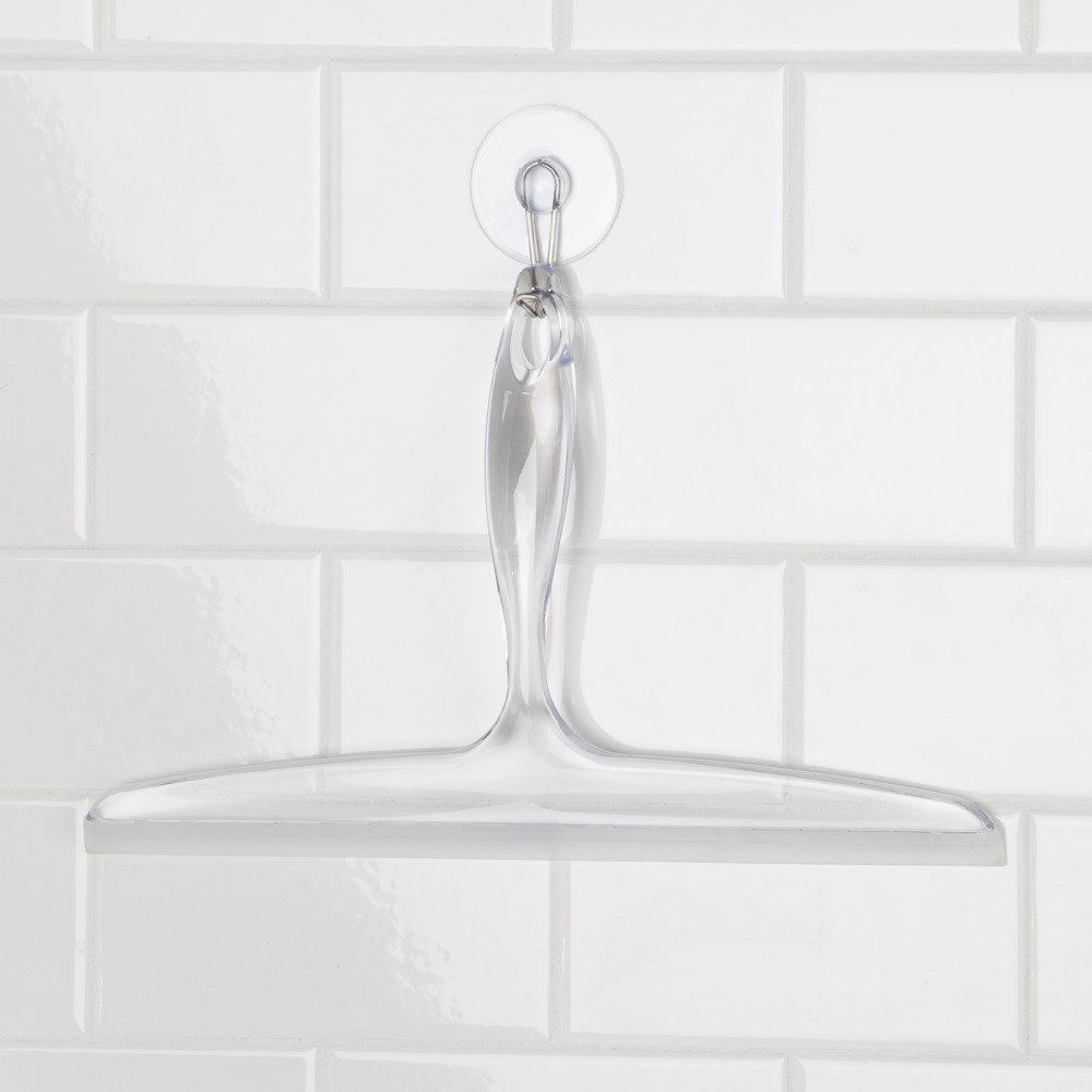 iDesign Plastic Bath Squeegee for Glass with Suction Hook Holder β 12", Clear