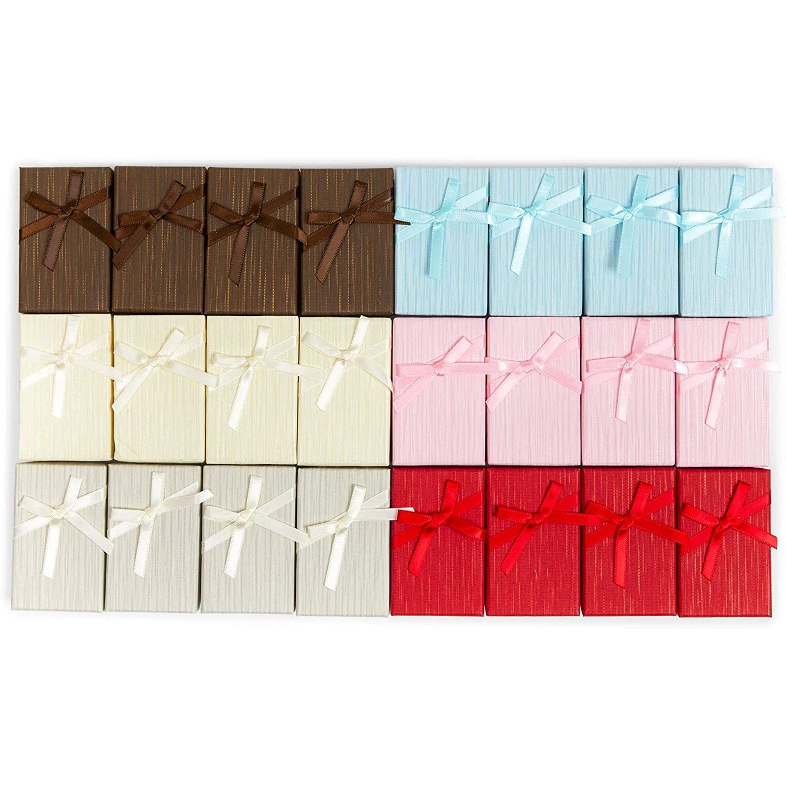 Bright Creations Jewelry Gift Boxes with Lids and Ribbon Bows (6 Colors, 2 x 3 x 1 in, 24 Pack)
