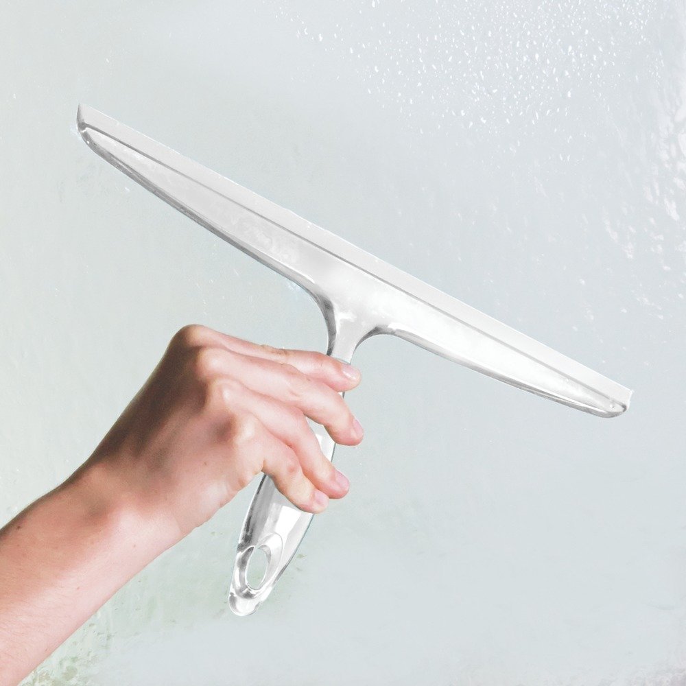 iDesign Plastic Bath Squeegee for Glass with Suction Hook Holder β 12", Clear