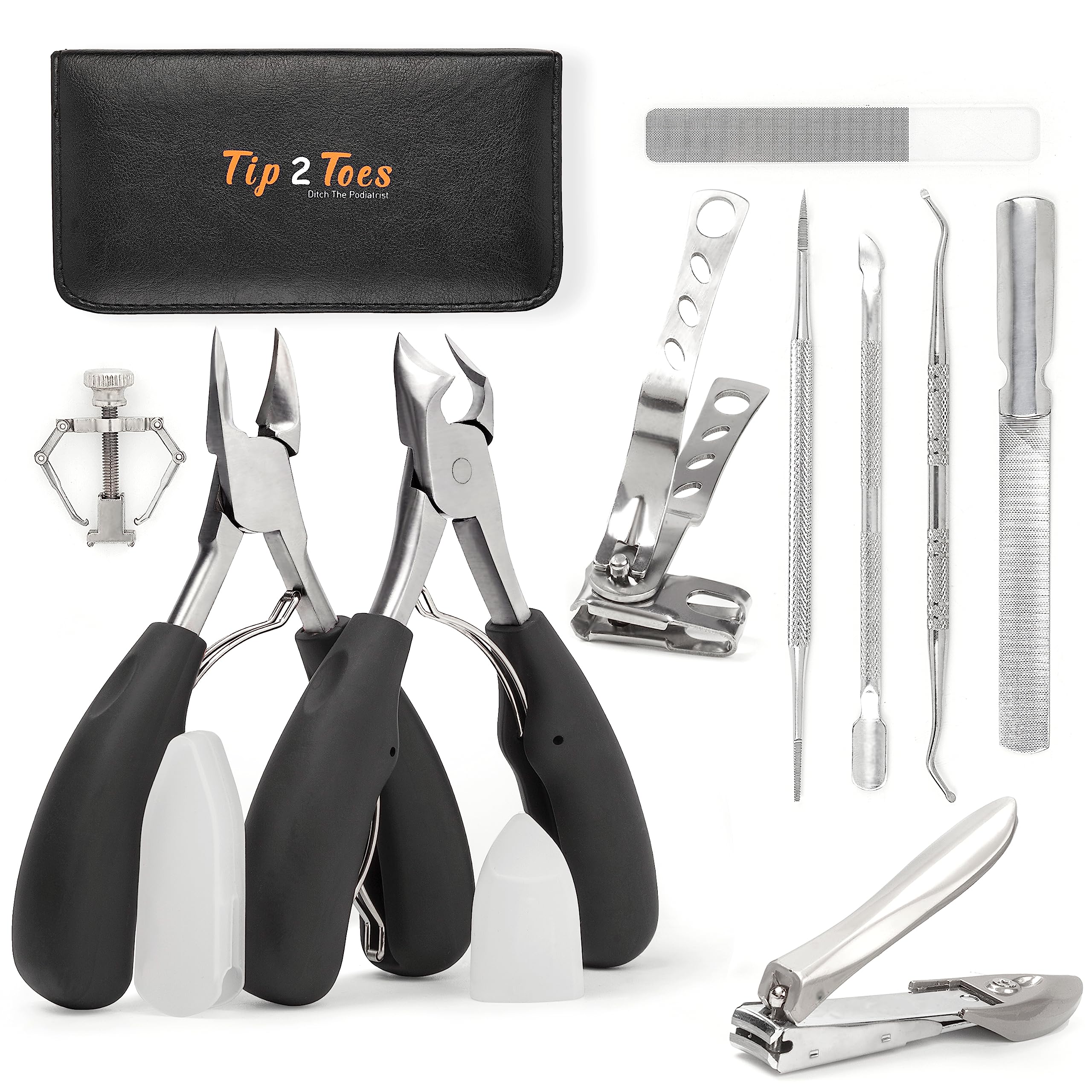 TIP2TOES 10 Pcs Ingrown Toenail Clippers for Seniors Thick Toenails- Heavy Duty Podiatrist Toe Nail Cutter for Men, Professional, and Adults- Easy Grip Handle Stainless Steel Sharp Curved Grooming Kit