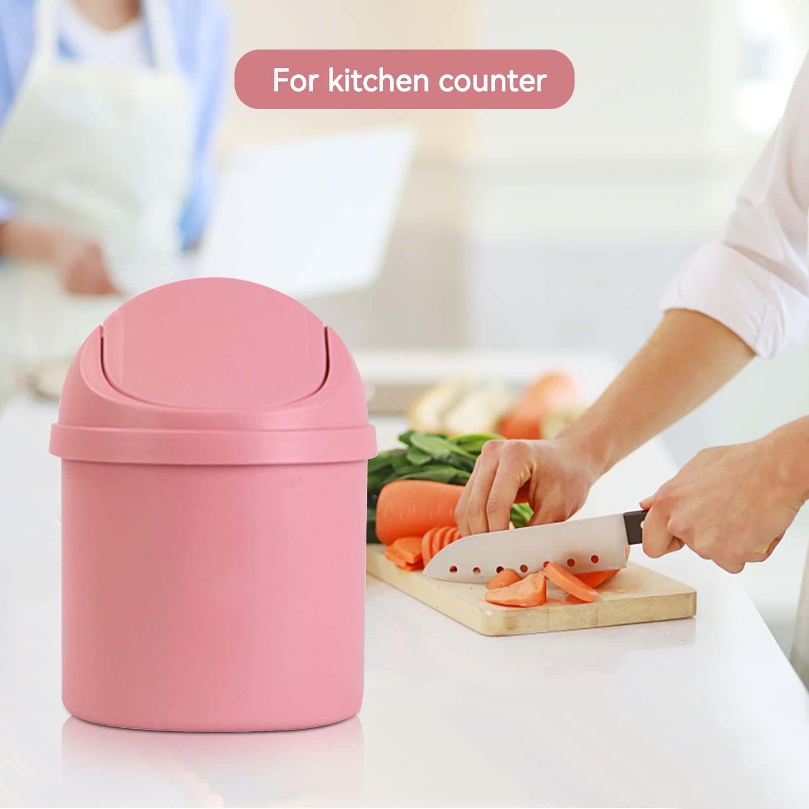 HERCHR Plastic Mini Swing Lid Trash Can, Pink, 6"