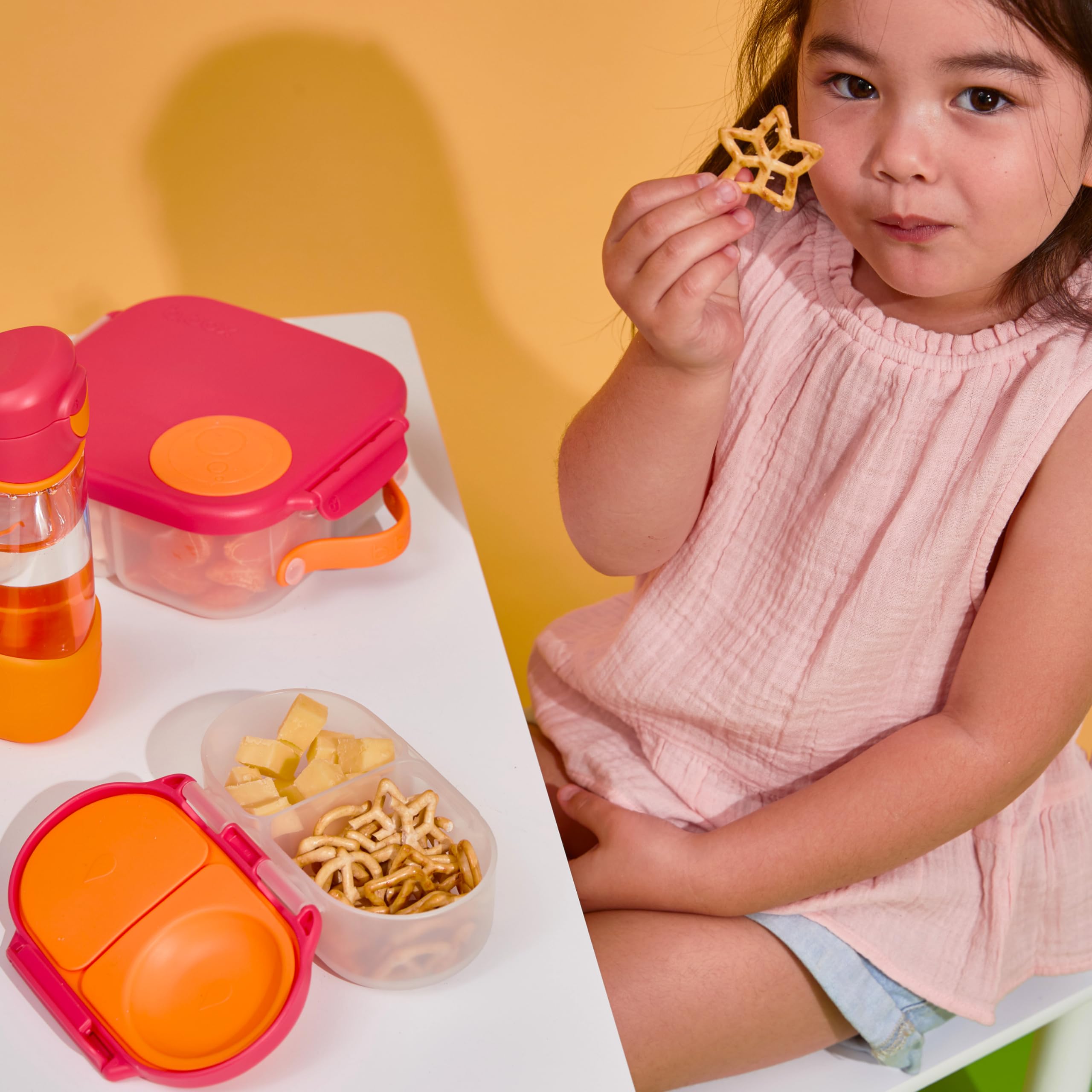 b.box Snackbox for Toddlers, Kids | Mini bento box, Lunch box | Leak Proof, 2 Compartments | BPA free, Dishwasher safe, Freezer safe (Strawberry Shake, 12 fl oz capacity)