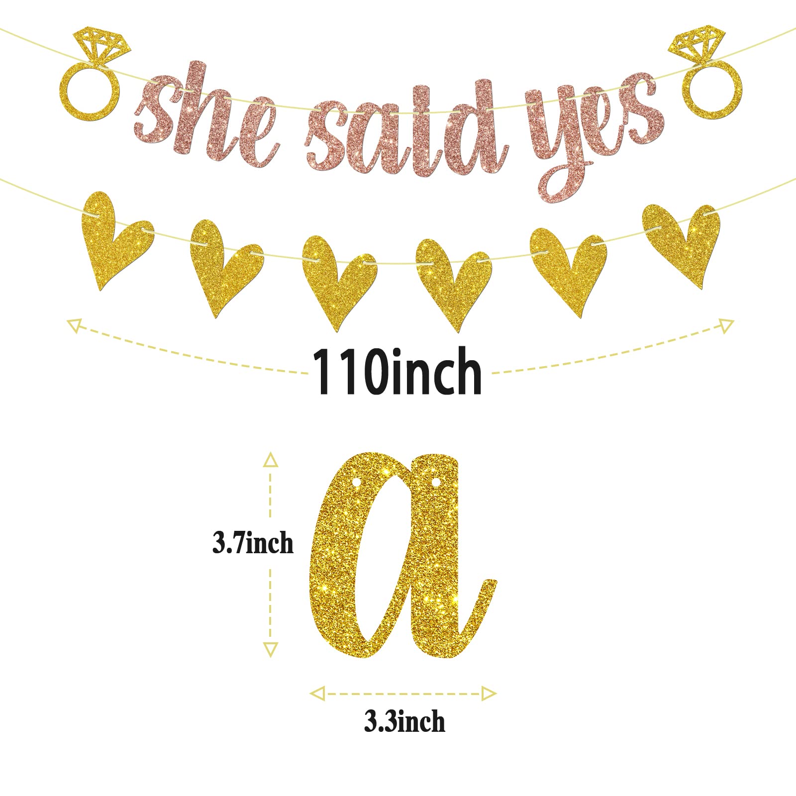She Said Yes Banner - Just Engaged Decorations, Wedding, Engagement, Bridal Shower Party Decorations ( Rose Gold)