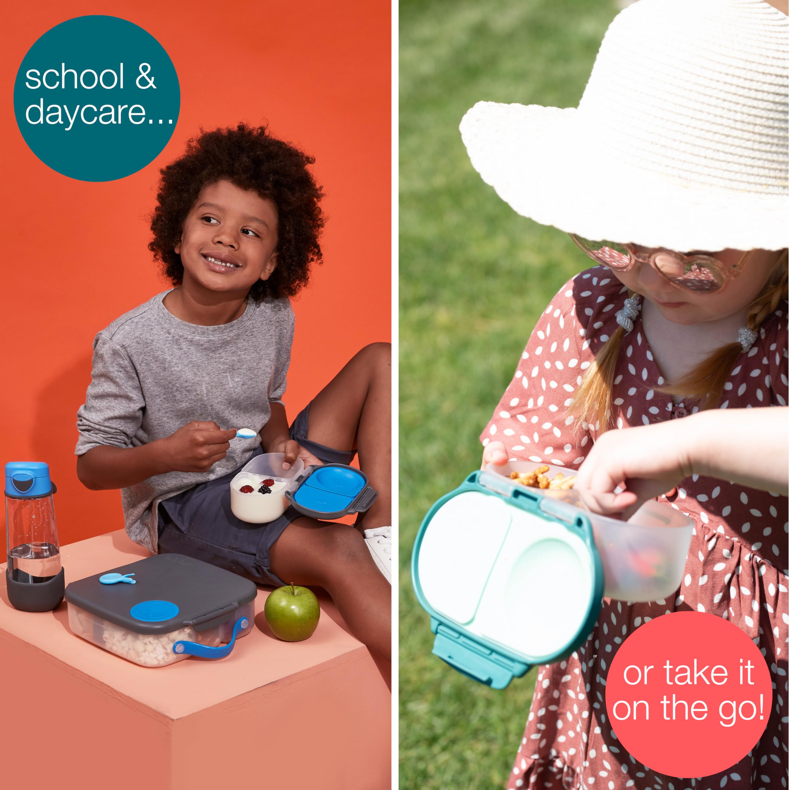 b.box Snackbox for Toddlers, Kids | Mini bento box, Lunch box | Leak Proof, 2 Compartments | BPA free, Dishwasher safe, Freezer safe (Strawberry Shake, 12 fl oz capacity)