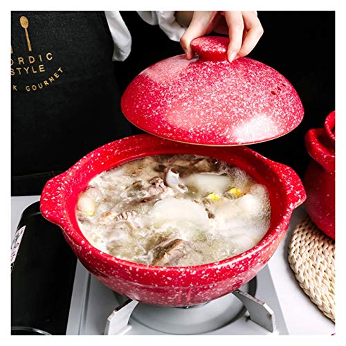 TYUXINSD Durable Stockpot Classic Round Casserole with Lid Red Household Earthenware Pot with Comfortable Insulated Handle 1.5L, 2.1L Soup Pot (Size : 1.5L) (Size : 1.5L)
