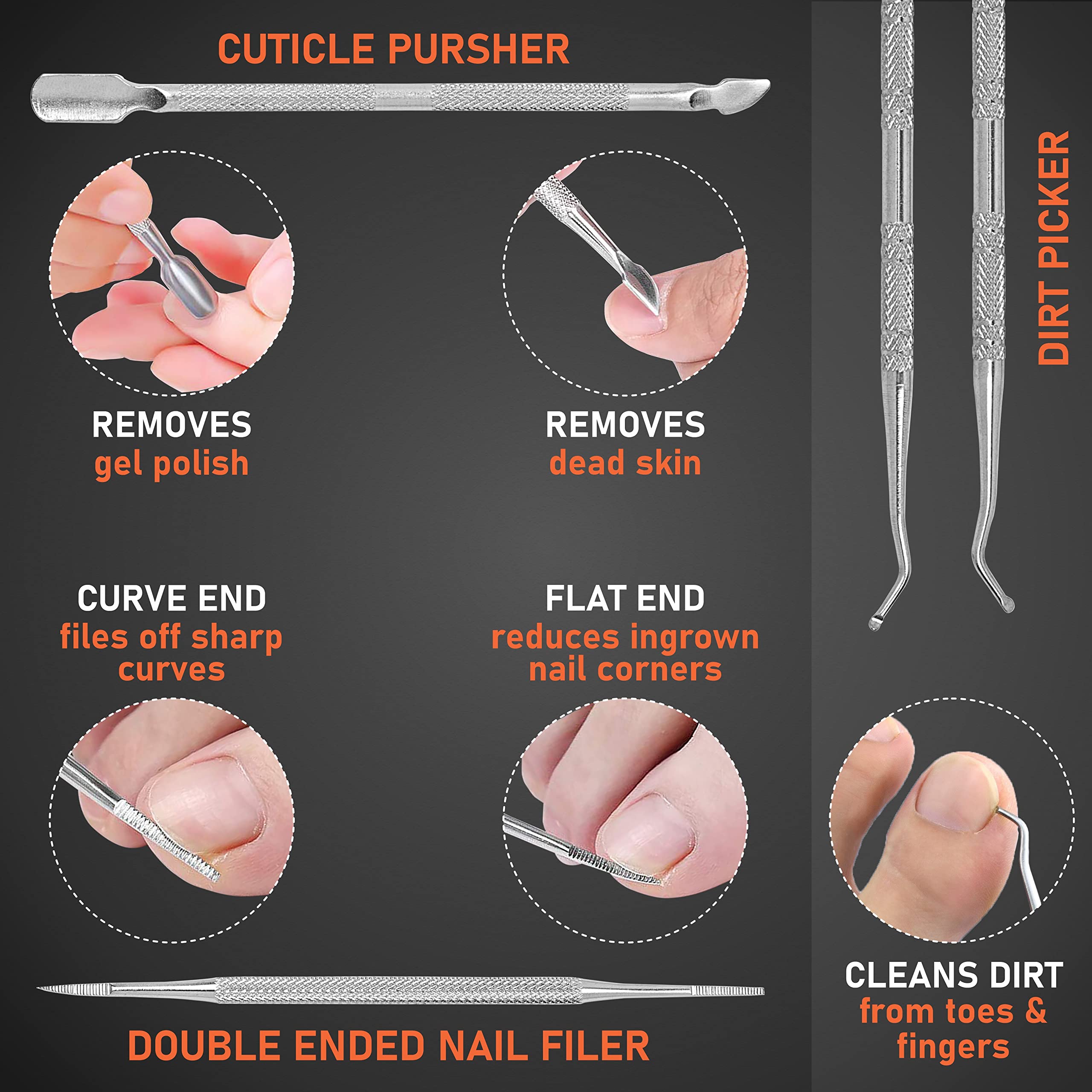 TIP2TOES 10 Pcs Ingrown Toenail Clippers for Seniors Thick Toenails- Heavy Duty Podiatrist Toe Nail Cutter for Men, Professional, and Adults- Easy Grip Handle Stainless Steel Sharp Curved Grooming Kit