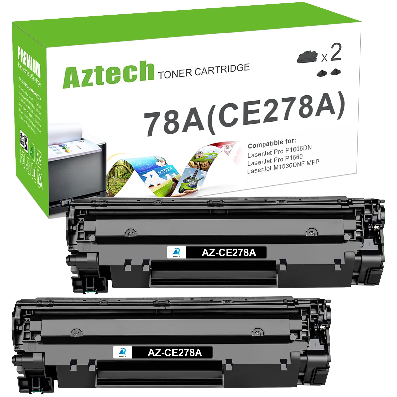 Aztech Compatible Toner Cartridge Replacement for HP 78A CE278A Used for HP P1606dn MFP M1536dnf P1606 1606dn M1536 P1560 P1566 Toner Printer Ink (Black, 2-Pack)