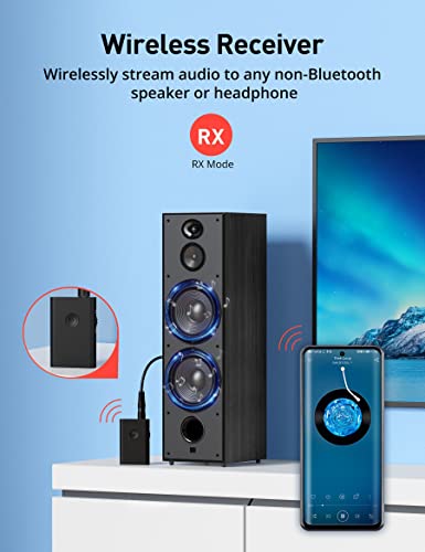 V5.0 Bluetooth Transmitter Receiver for TV PC, 2-in-1 AUX Audio Adapter, Wireless 3.5mm Bluetooth Adapter for Headphones/Car/Home Stereo/Switch/Speakers, Simultaneously Pair 2 Devices