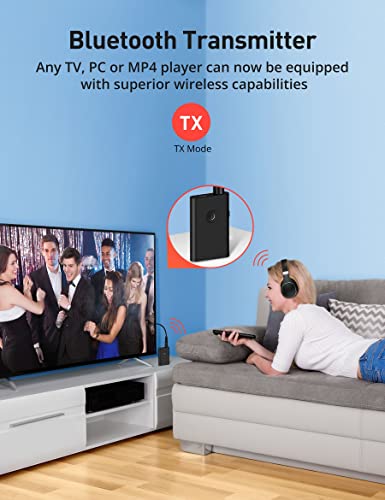 V5.0 Bluetooth Transmitter Receiver for TV PC, 2-in-1 AUX Audio Adapter, Wireless 3.5mm Bluetooth Adapter for Headphones/Car/Home Stereo/Switch/Speakers, Simultaneously Pair 2 Devices